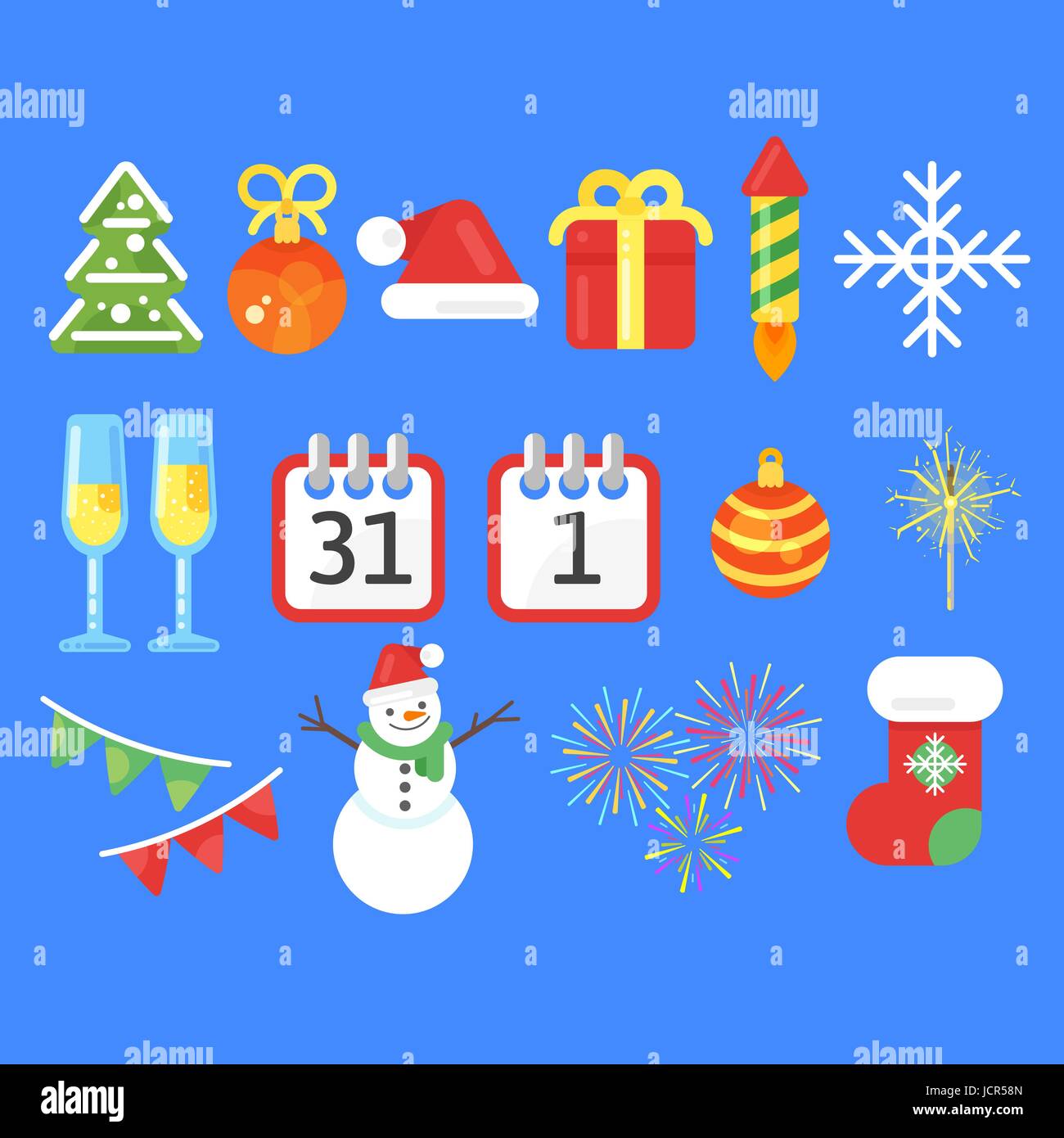 Vector flat style set of Christmas or New Year icons Stock Vector Image ...