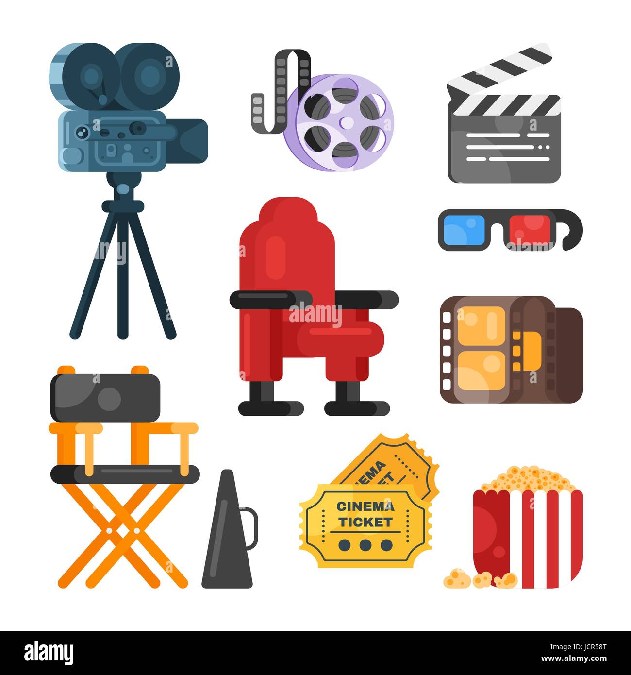 Vector flat style set of old cinema icon for online movies. Isolated on ...