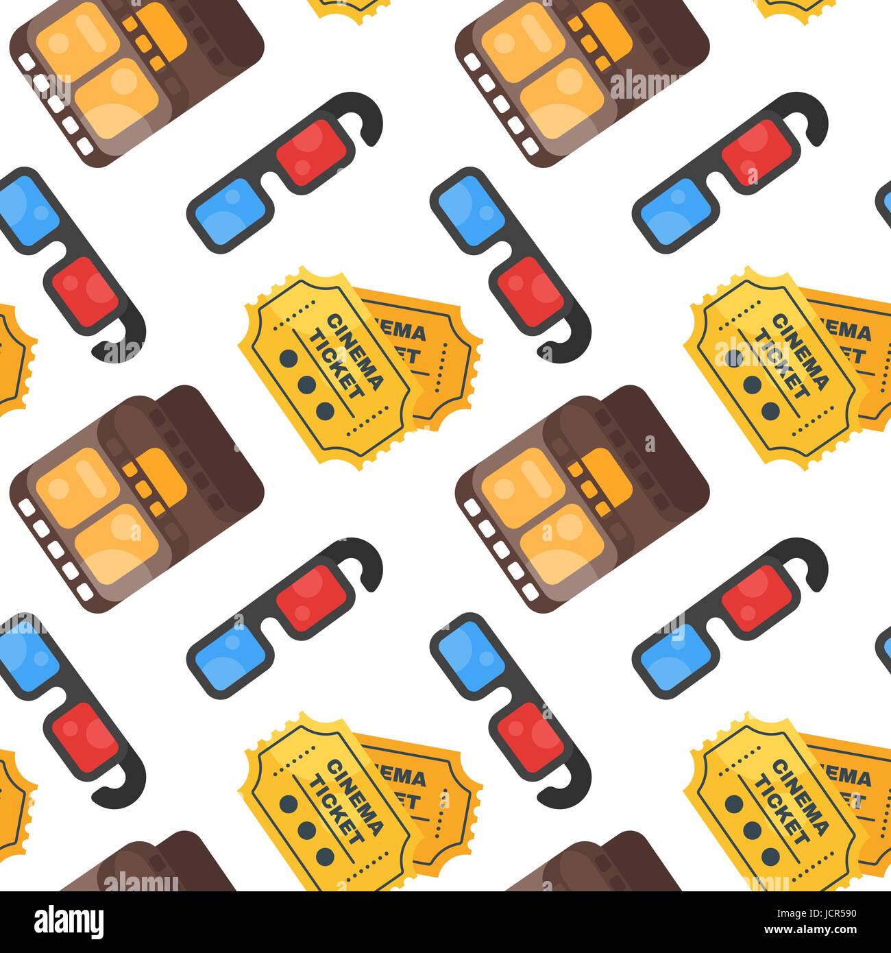 Vector flat style seamless cinema pattern with ticket, 3d glasses and ...