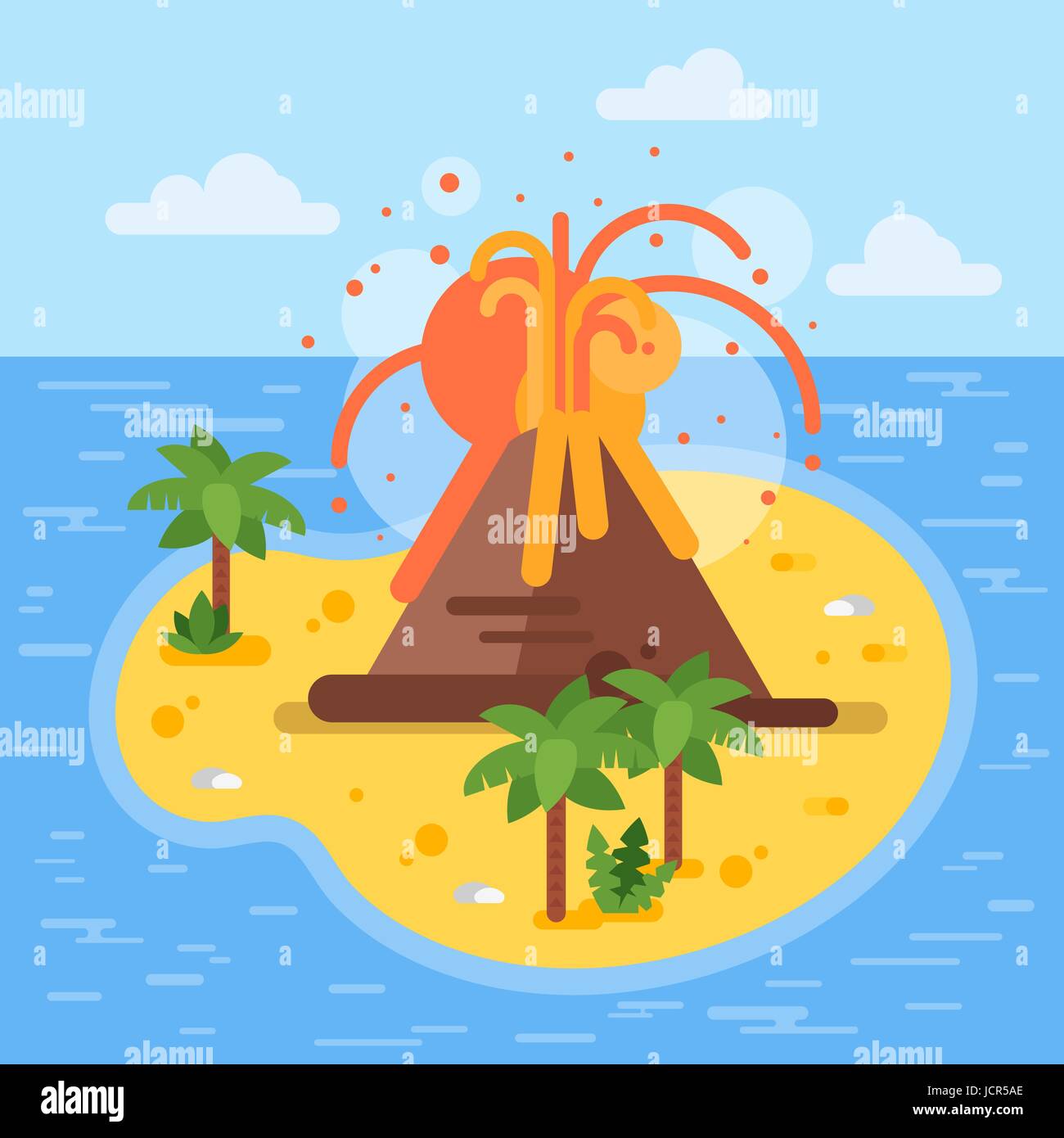 Vector flat style illustration of volcano on tropical island. Icon for ...