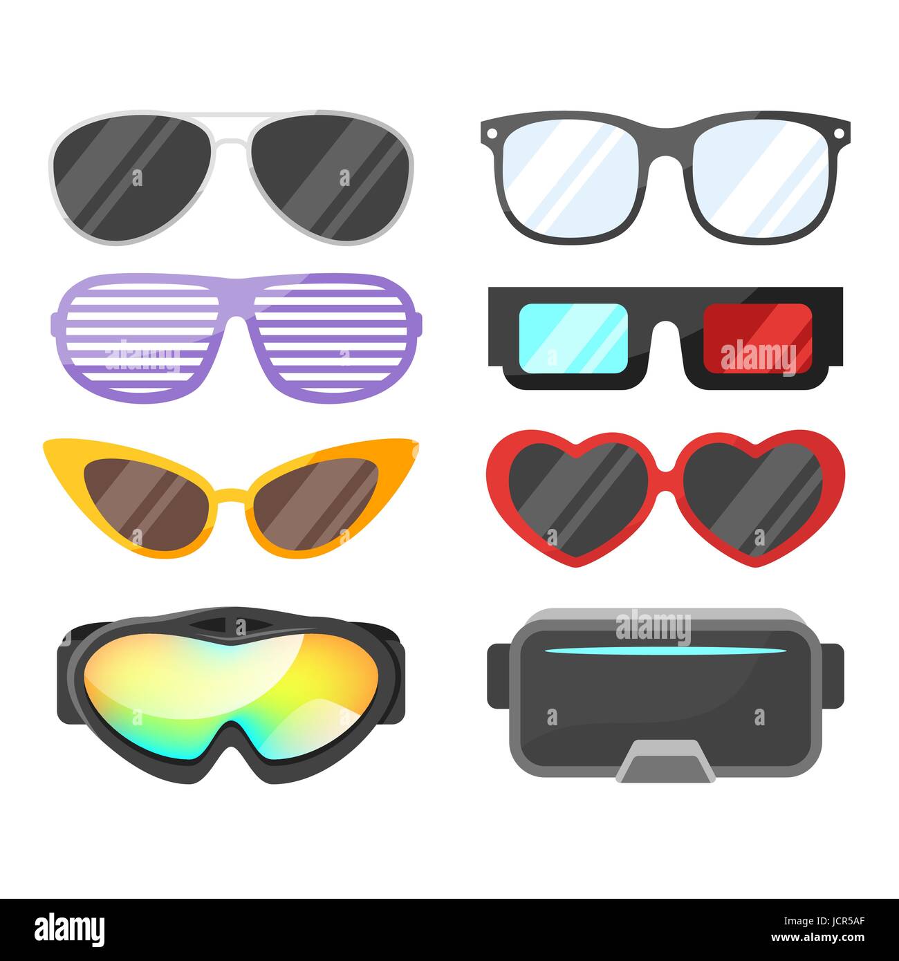 Vector flat style set of glasses. Isolated on white background Stock ...