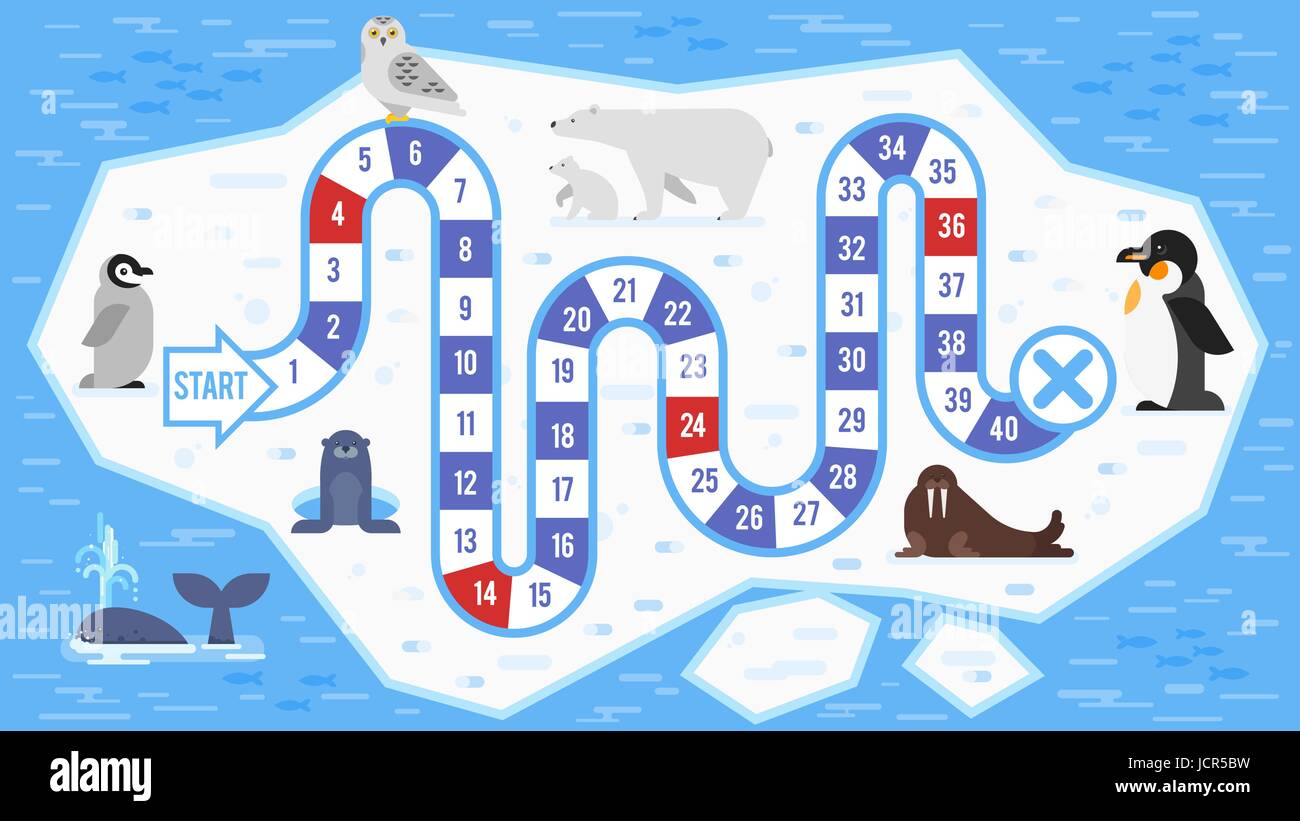 Vector flat style illustration of kids arctic animals board game ...