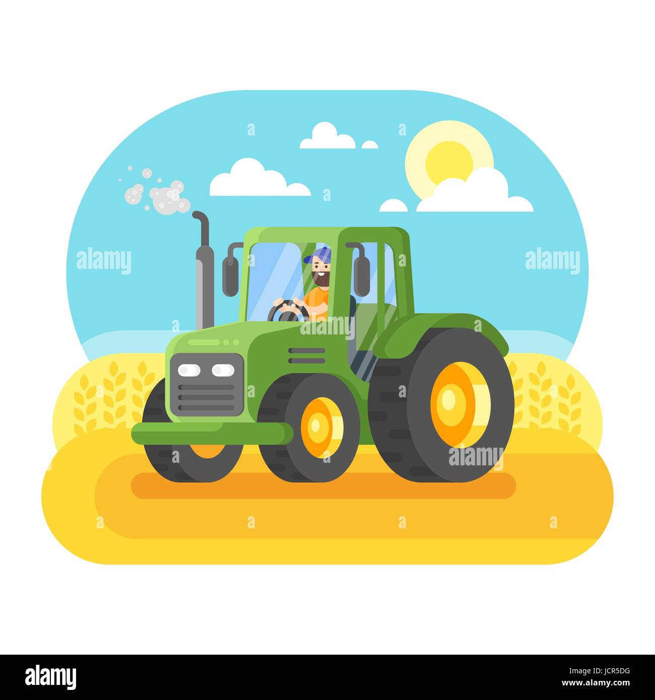Vector flat style illustration of farmer working in farmed land on ...