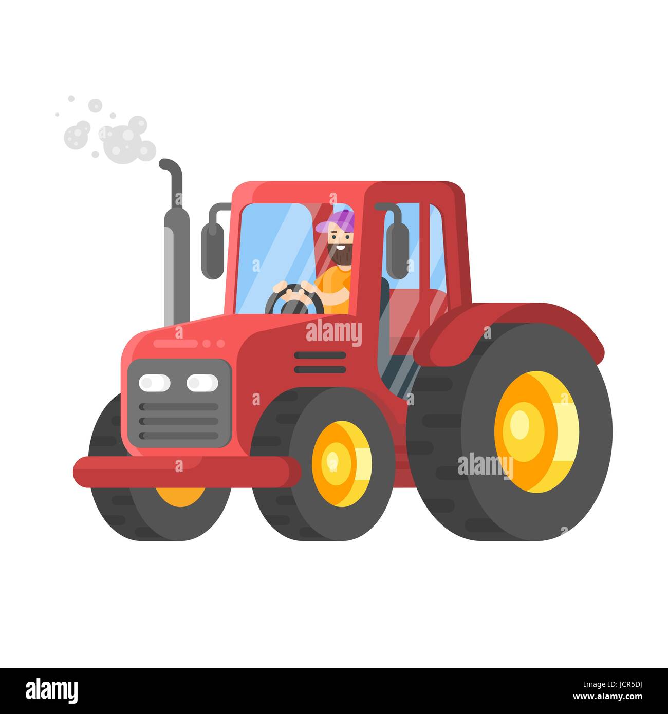 Vector flat style illustration of tractor-driver. Isolated on white ...