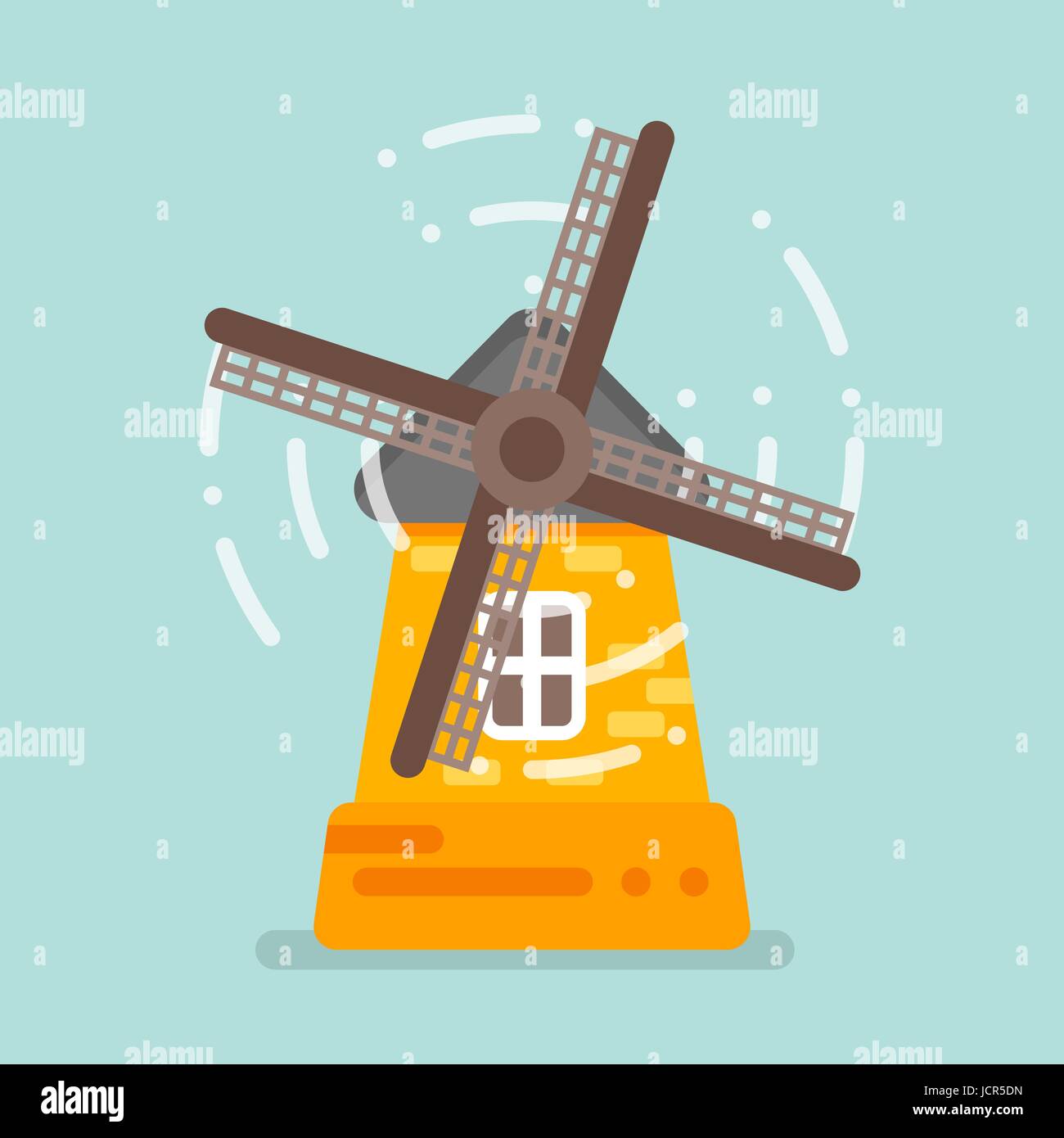 Vector flat style illustration of mill. Isolated on blue background ...