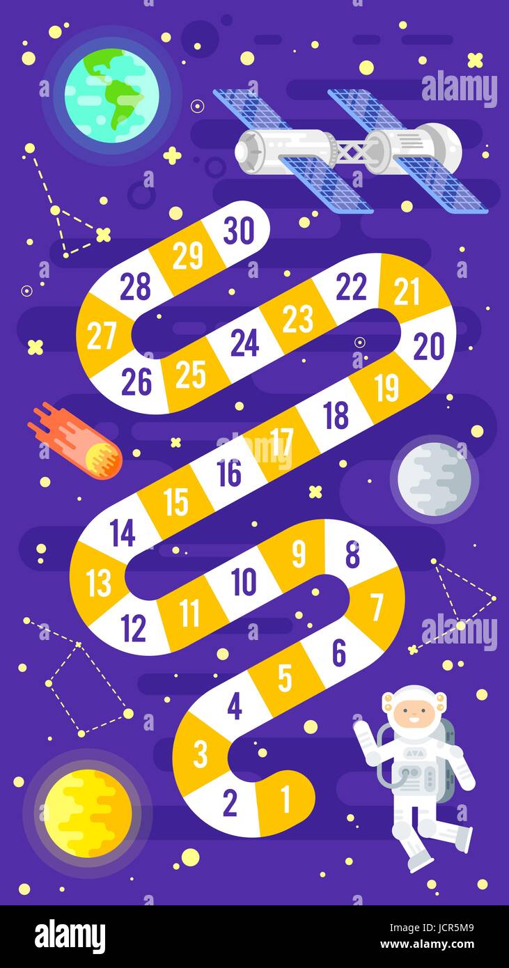Vector flat style illustration of kids science and space board game ...