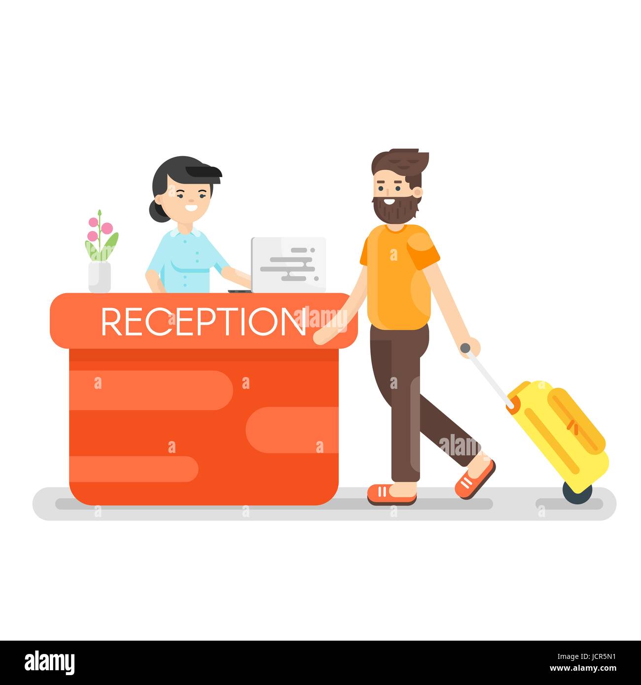 Vector flat style illustration of hotel reception. Isolated on white ...
