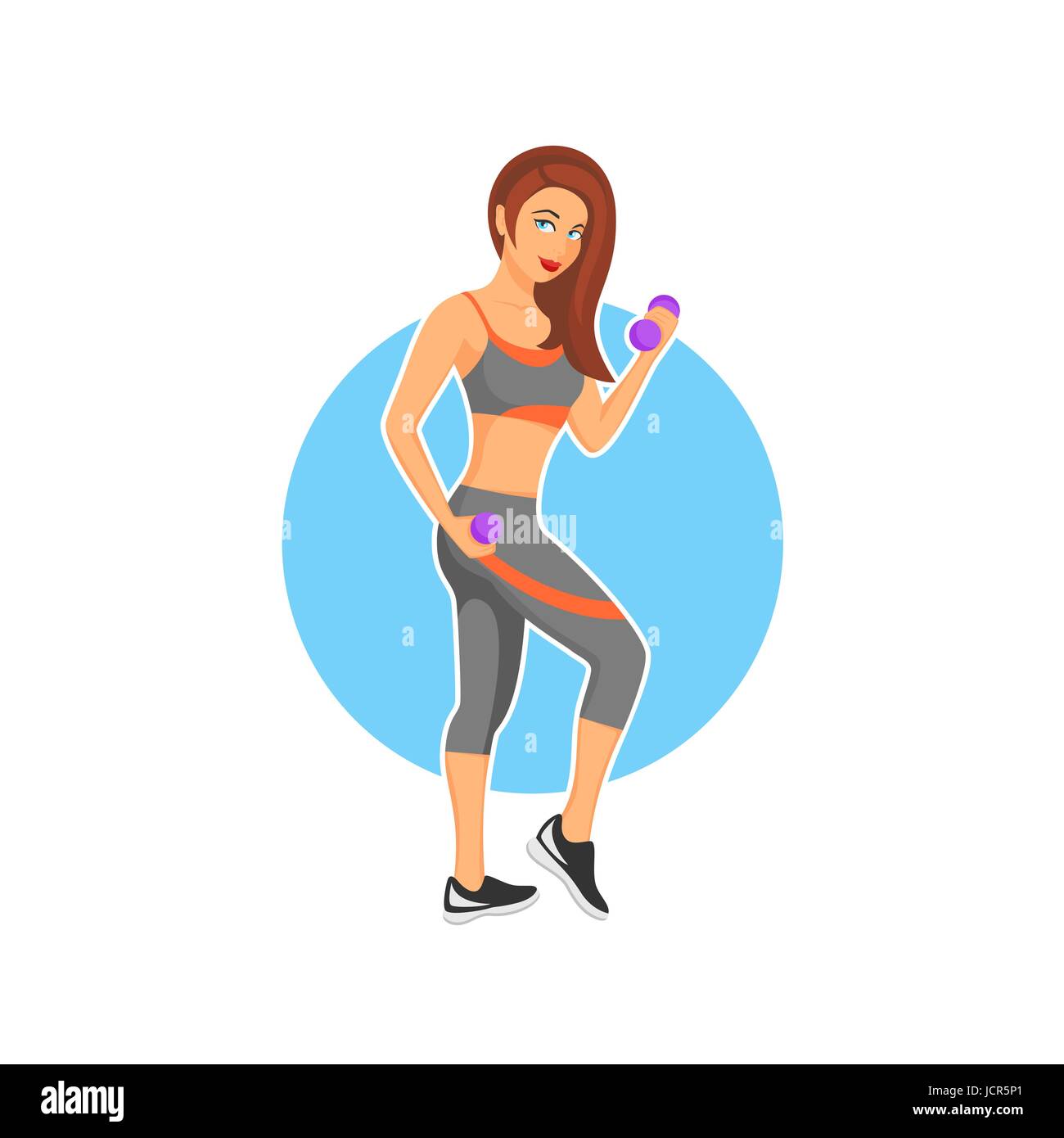 Vector Cute illustration of a woman exercising with dumbbells Stock ...