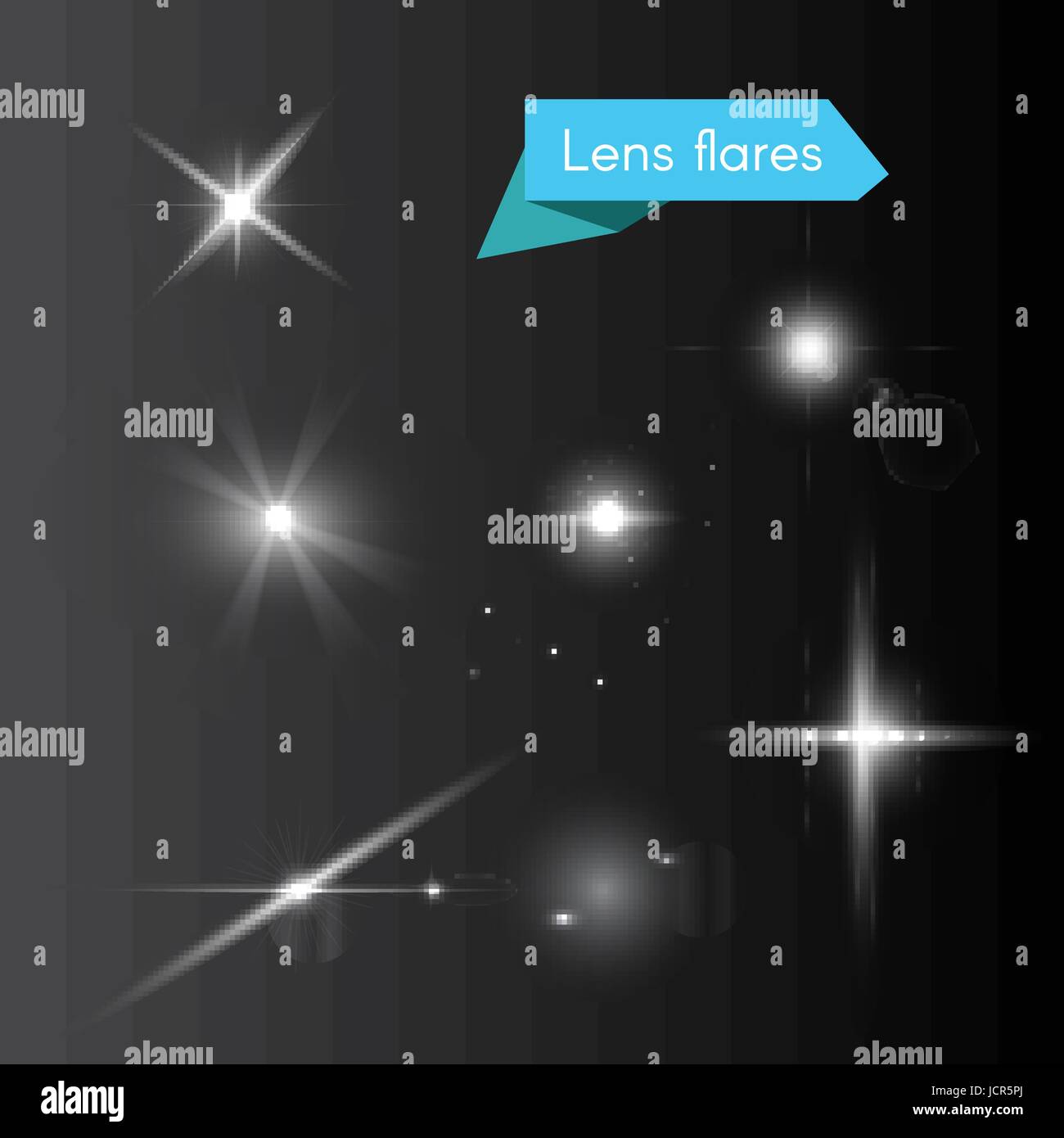 Vector set of lens flares and glowing white flash elements Stock Vector ...