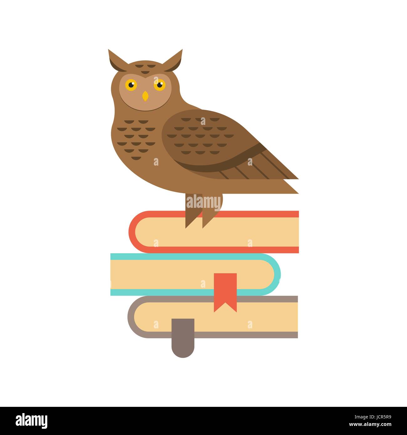 Vector illustration of wise owl sitting on the stack of books ...