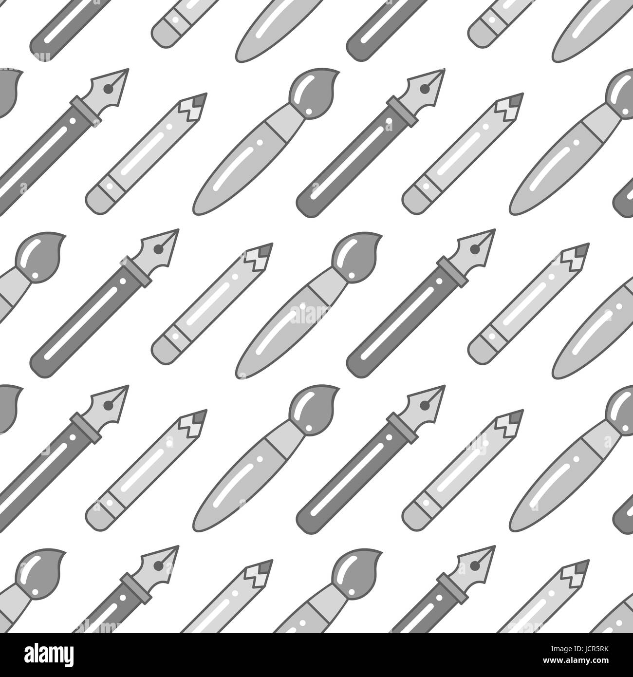 Vector seamless grayscale pattern with pens, brushes and pencils Stock ...