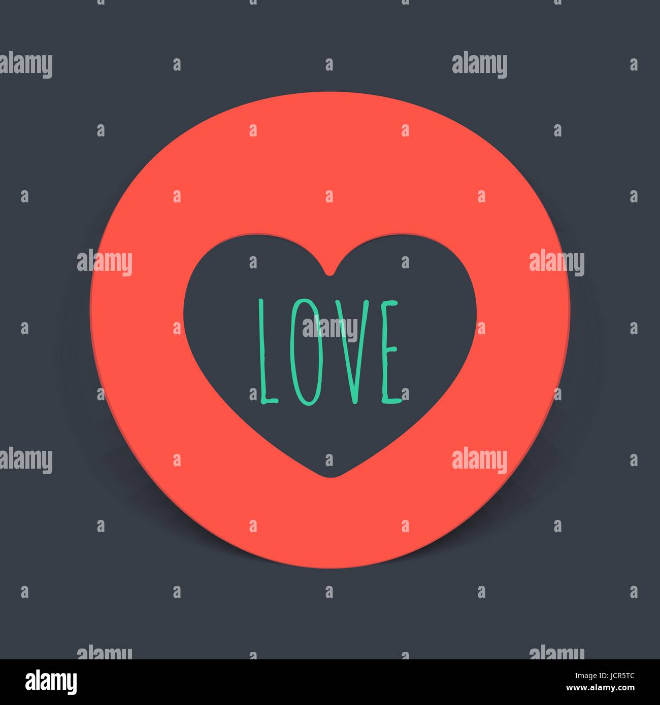 Vector circular realistic sticker with the heart inside and the word ...