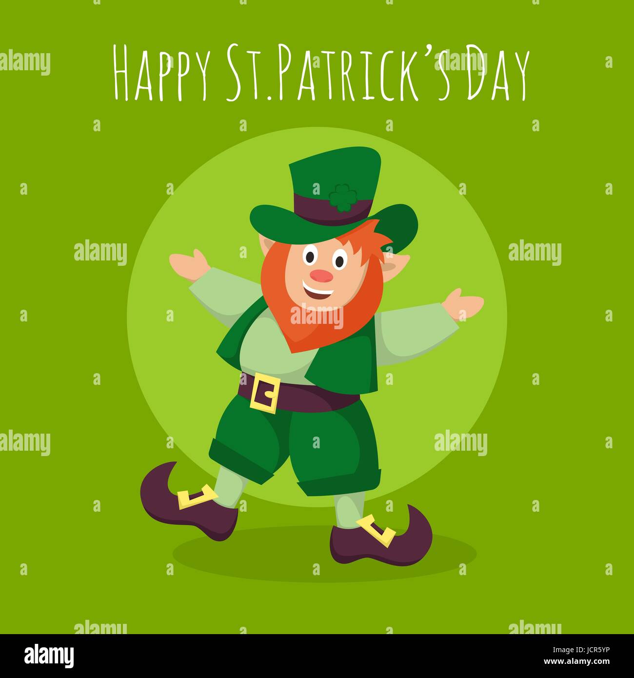 Vector Happy St.Patrick's Day greeting card with happy Leprechaun on ...
