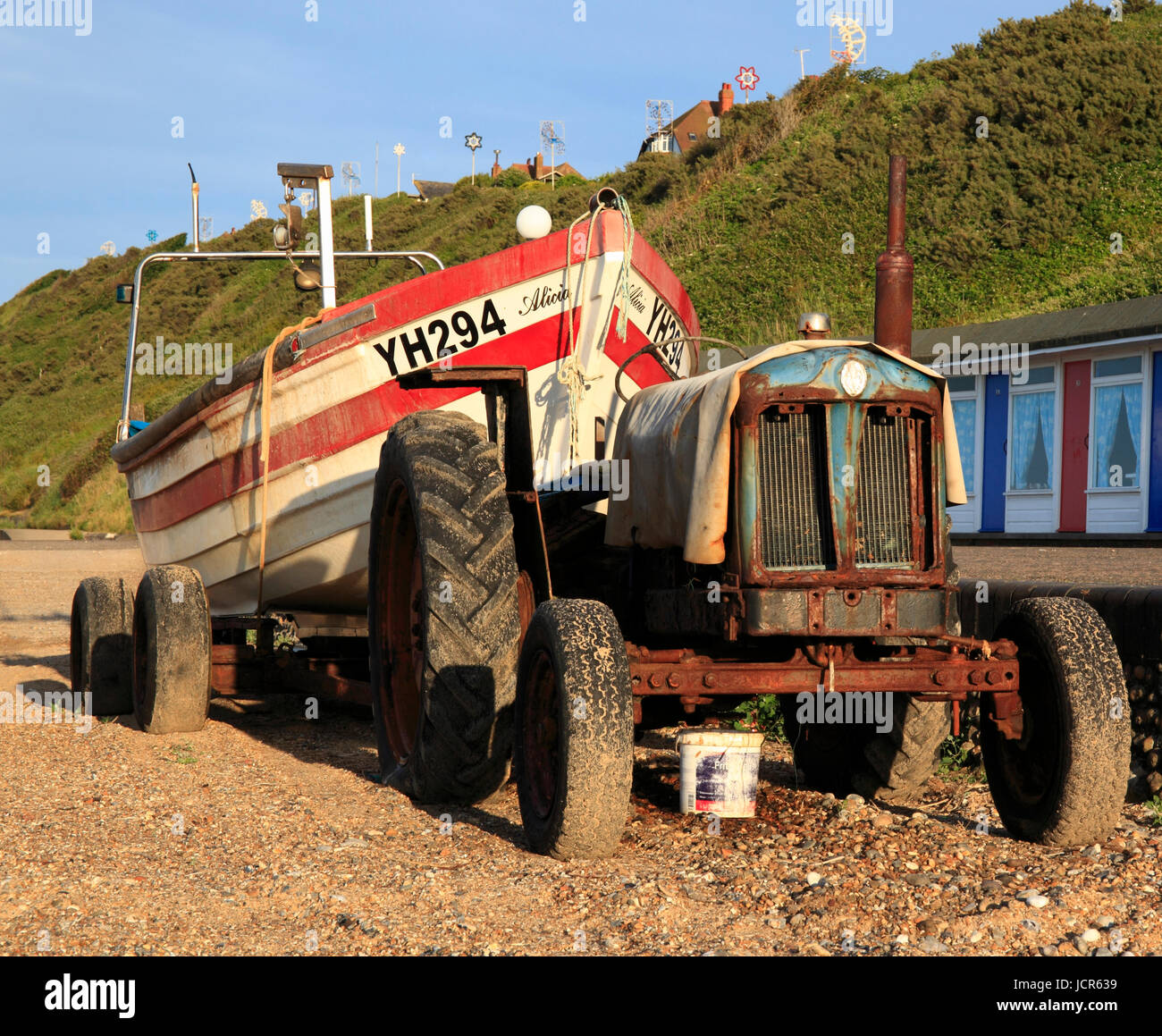 Tractor used for hauling boats to and from the sea, Cromer Beach ...