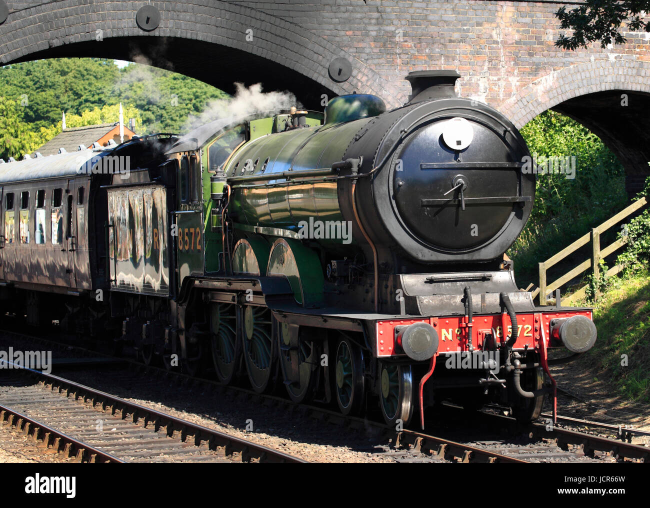 LNER B12 8572 steam locomotive in apple green livery pulls out of ...