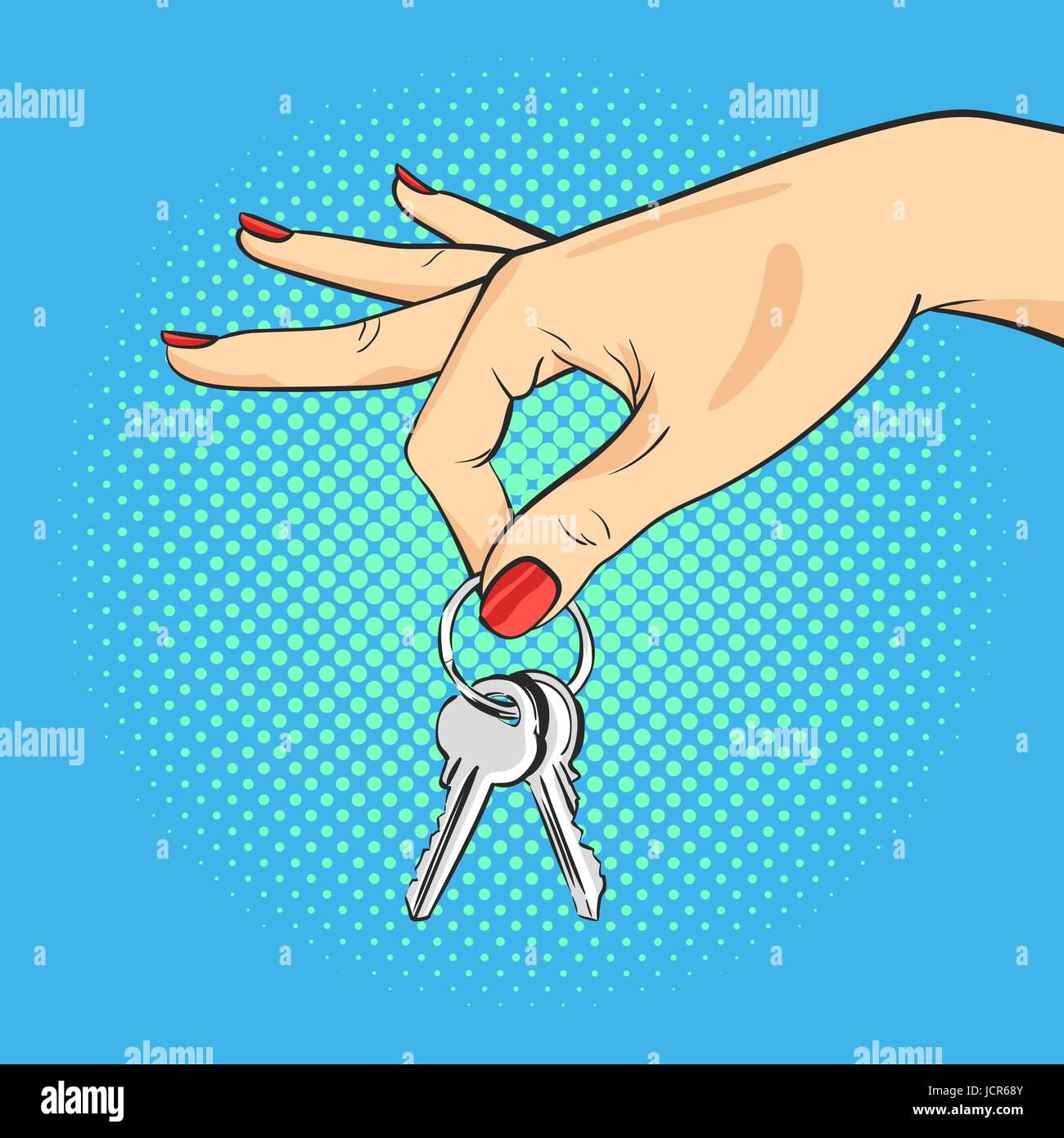 Vector hand drawn pop art illustration of hand holding keys. Retro ...