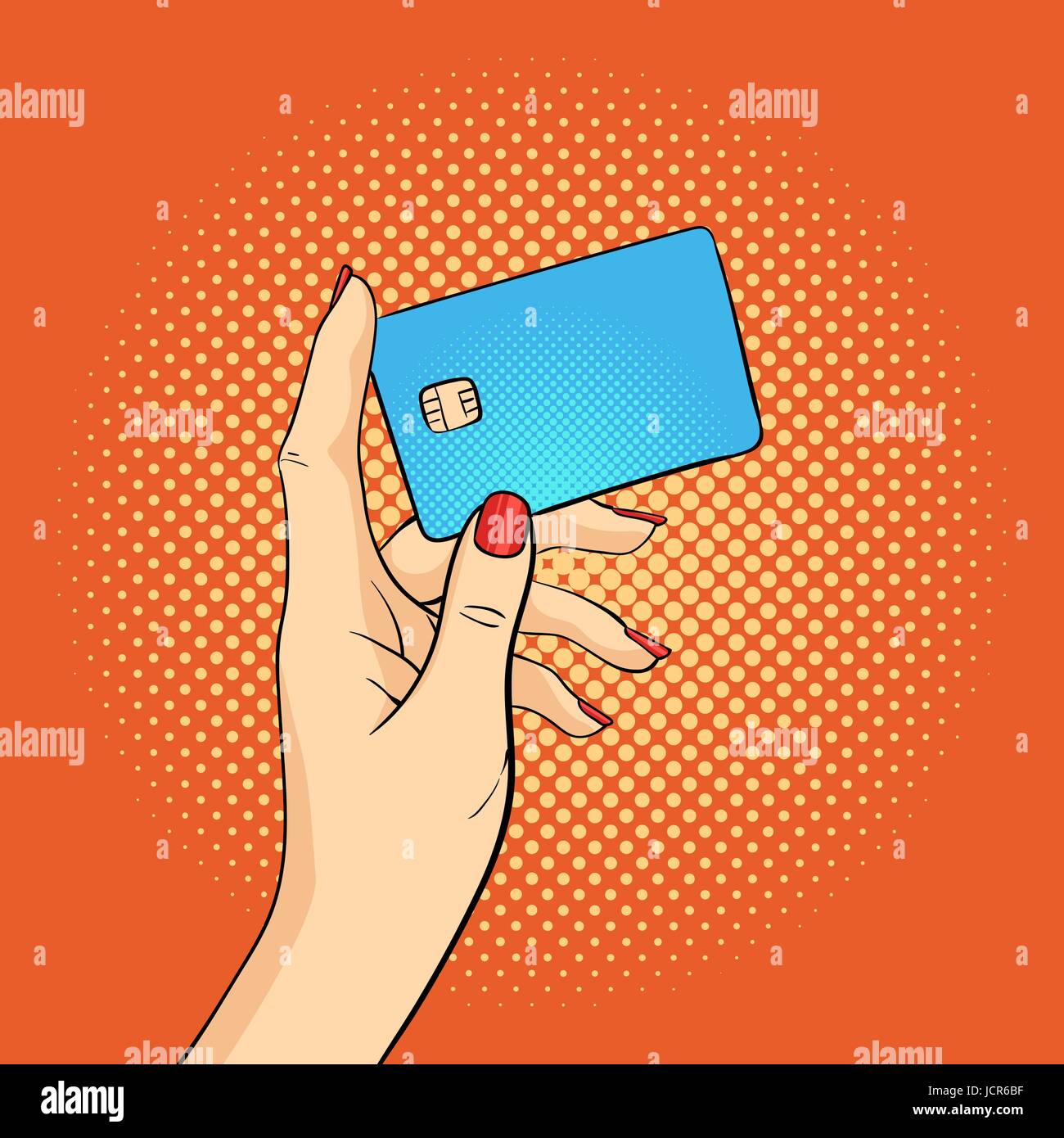 Vector hand drawn pop art illustration of hand holding credit card ...