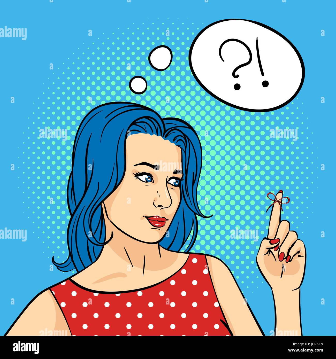 Vector hand drawn pop art illustration of young woman with the Reminder ...