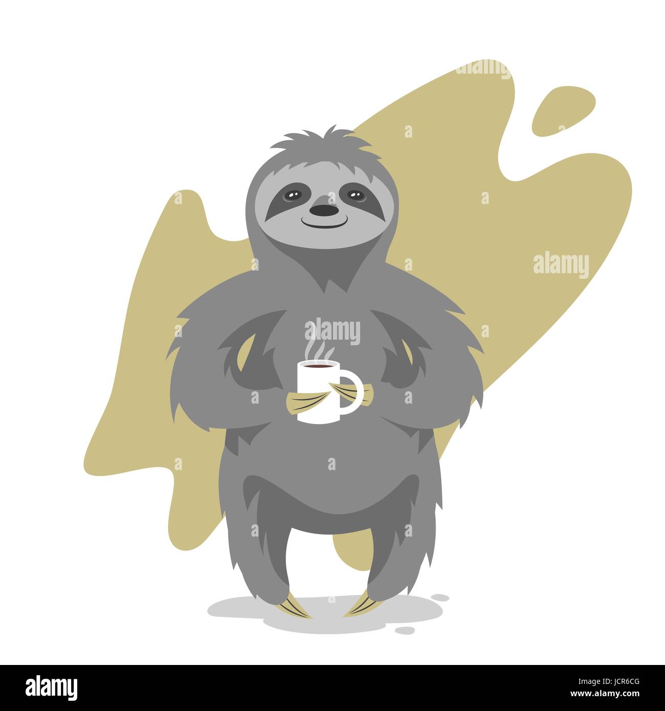 Vector illustration of happy cute sloth with the cup of tea or coffee ...