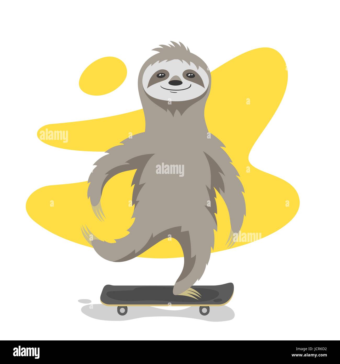 Vector illustration of happy cute sloth on skateboard. Sloth riding ...