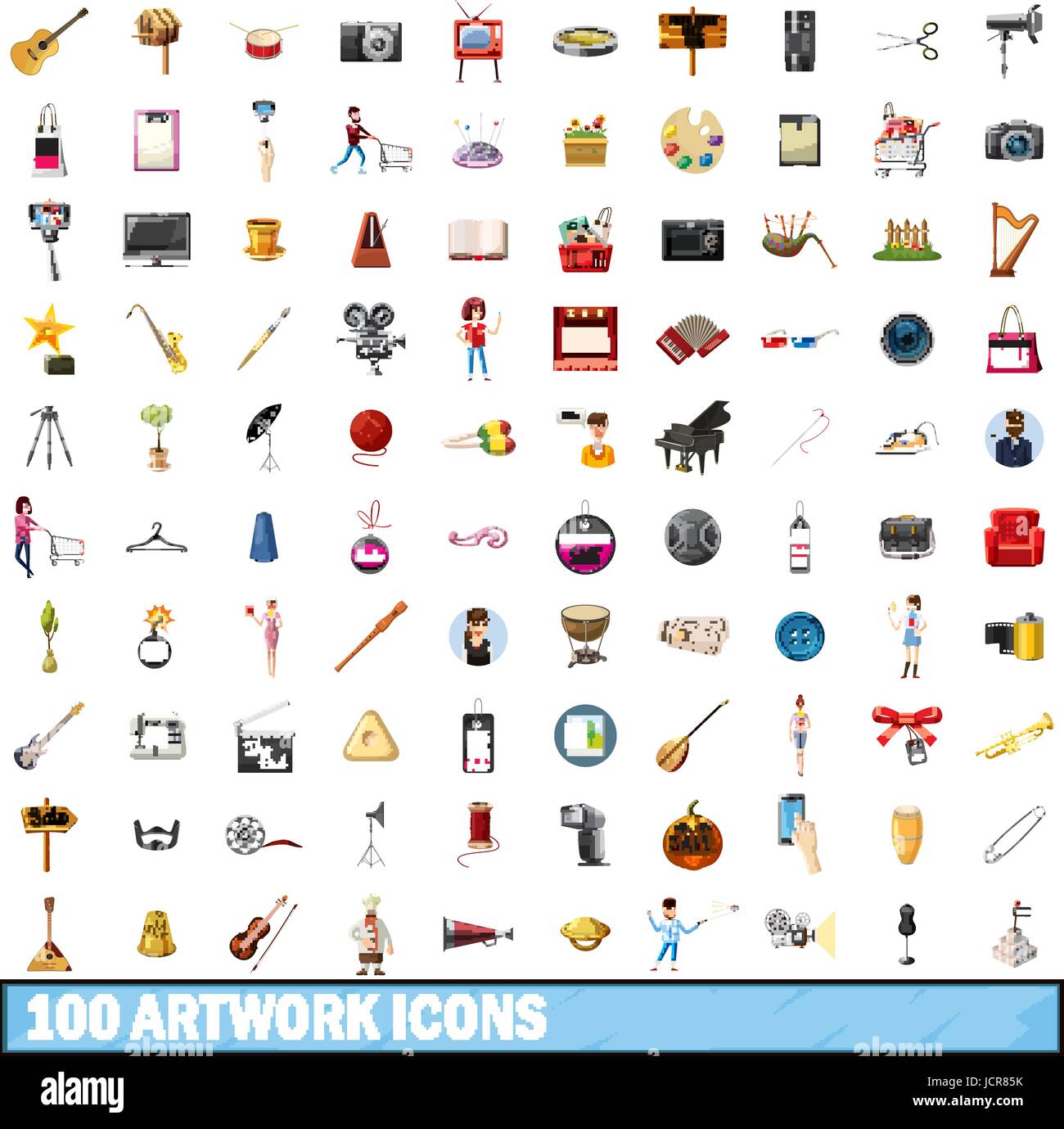 100 artwork icons set, cartoon style Stock Vector Image & Art - Alamy