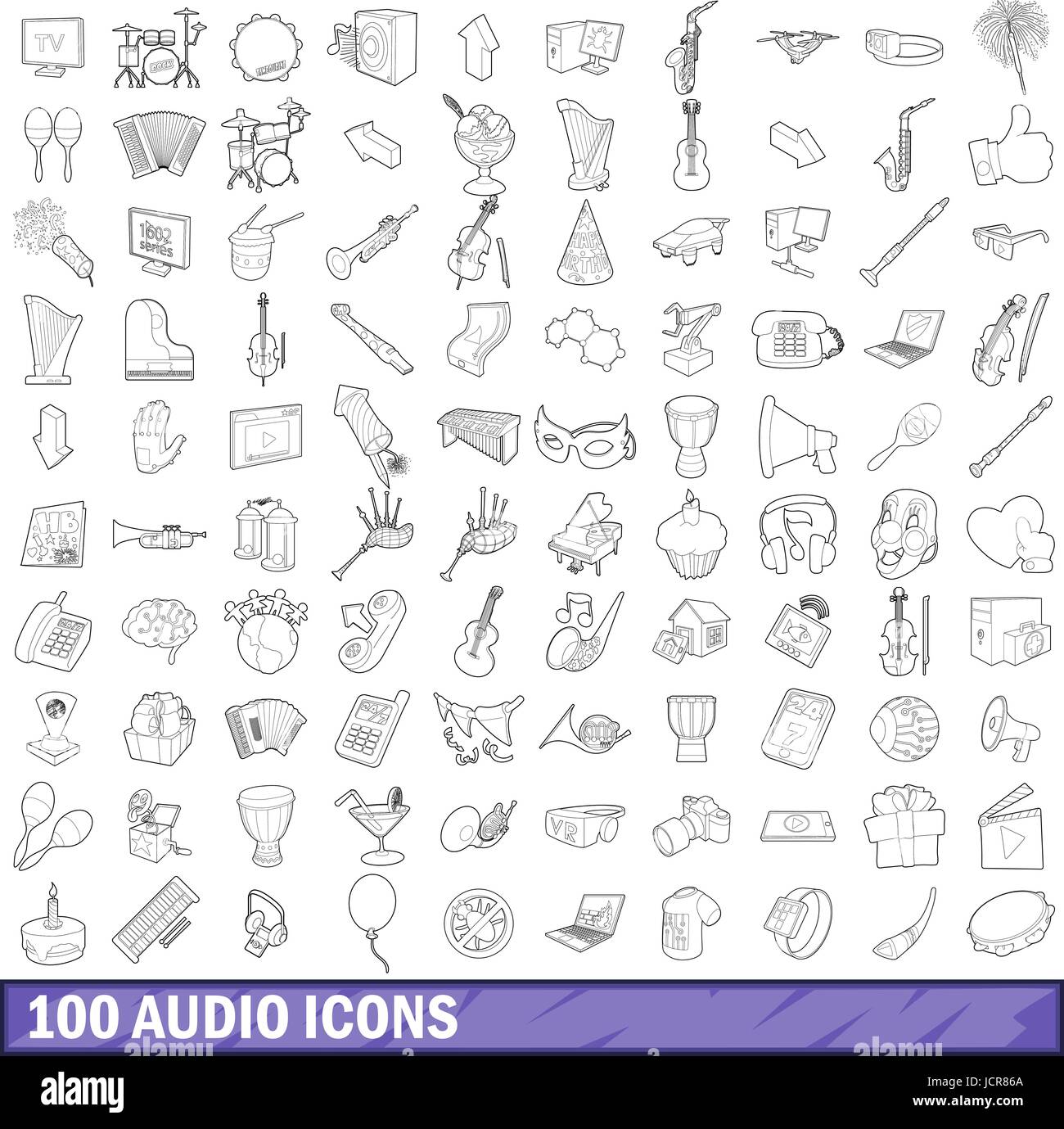 100 audio icons set, outline style Stock Vector Image & Art - Alamy