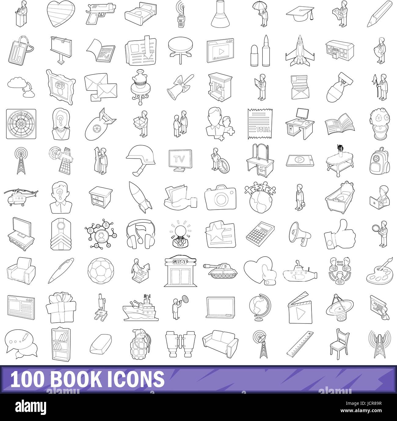 100 book icons set, outline style Stock Vector Image & Art - Alamy