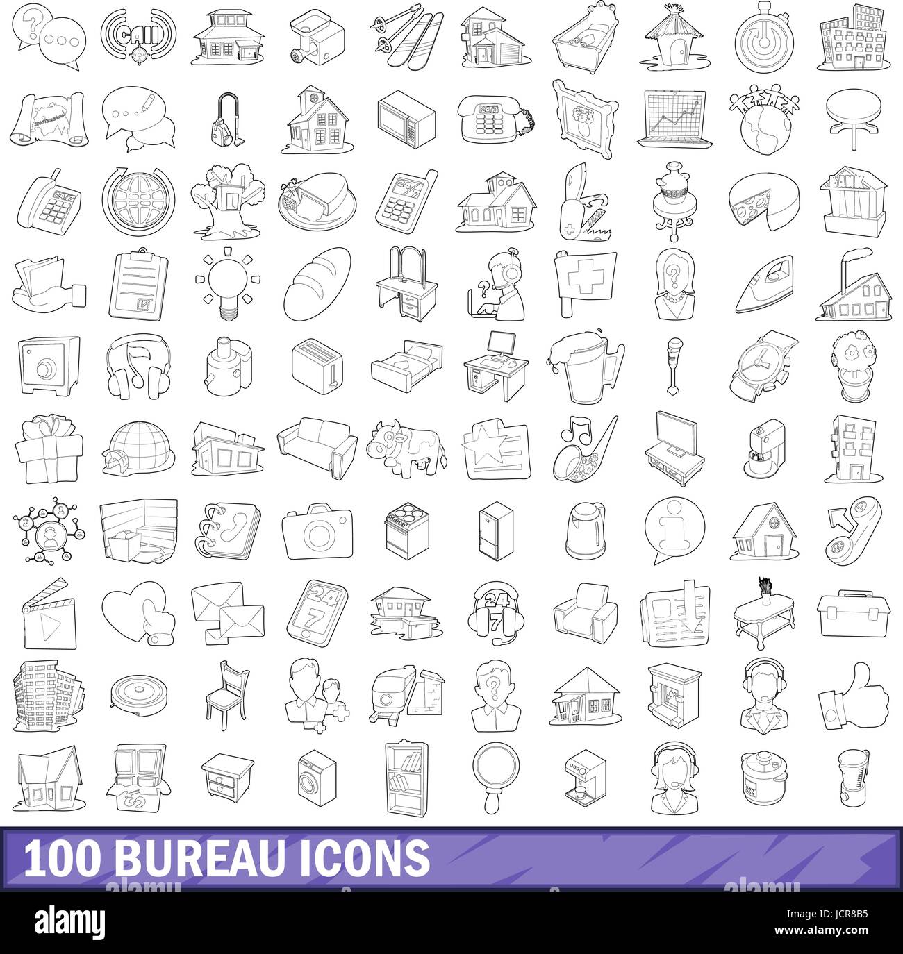 100 bureau icons set, outline style Stock Vector Image & Art - Alamy