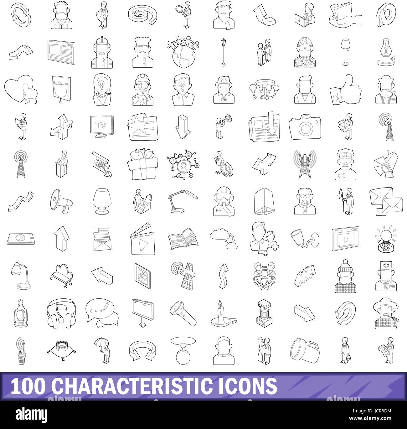 100 characteristic icons set, outline style Stock Vector Image & Art ...