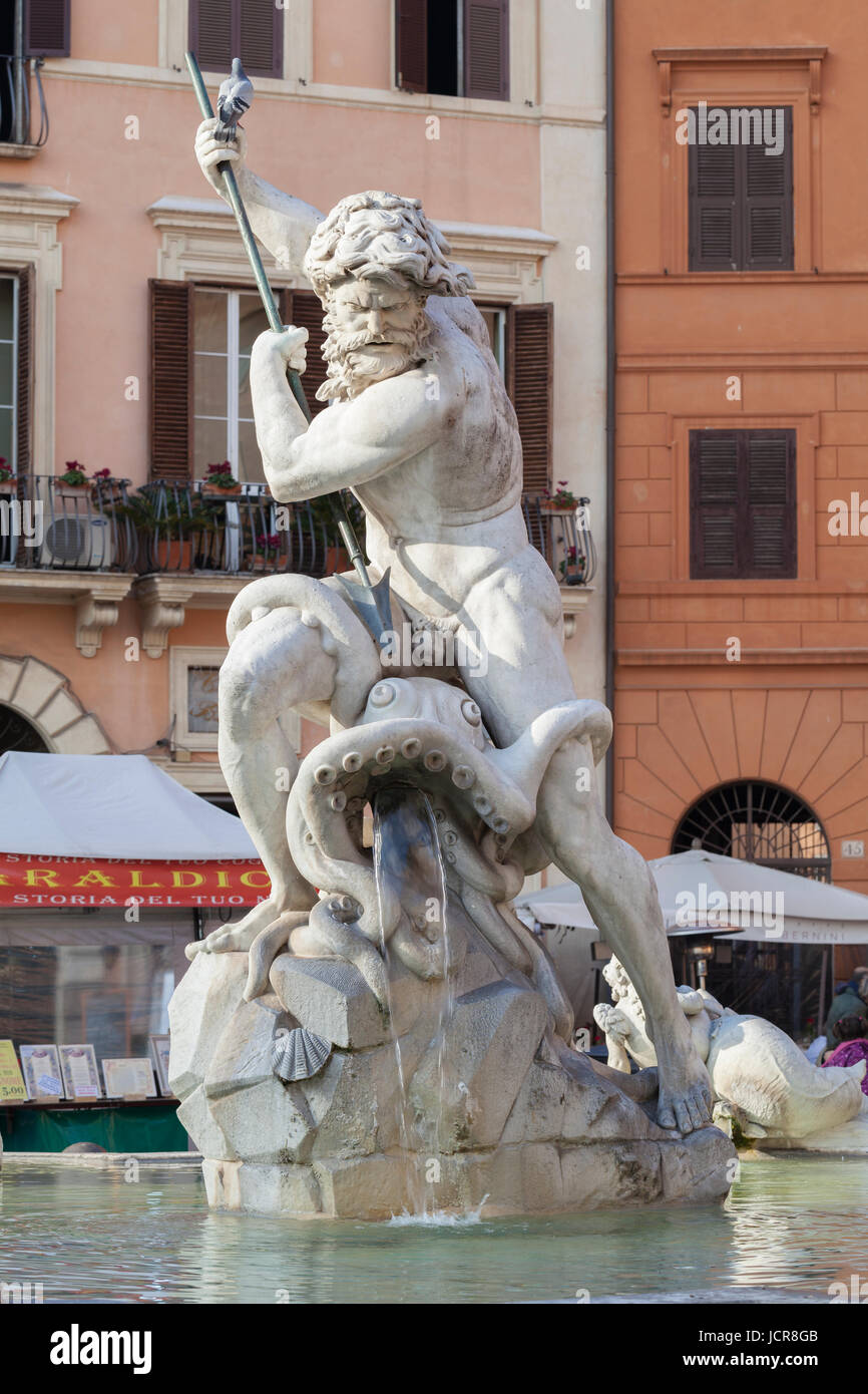 Detail of the Neptune fountain in piazza Navona, Rome, Italy Stock ...