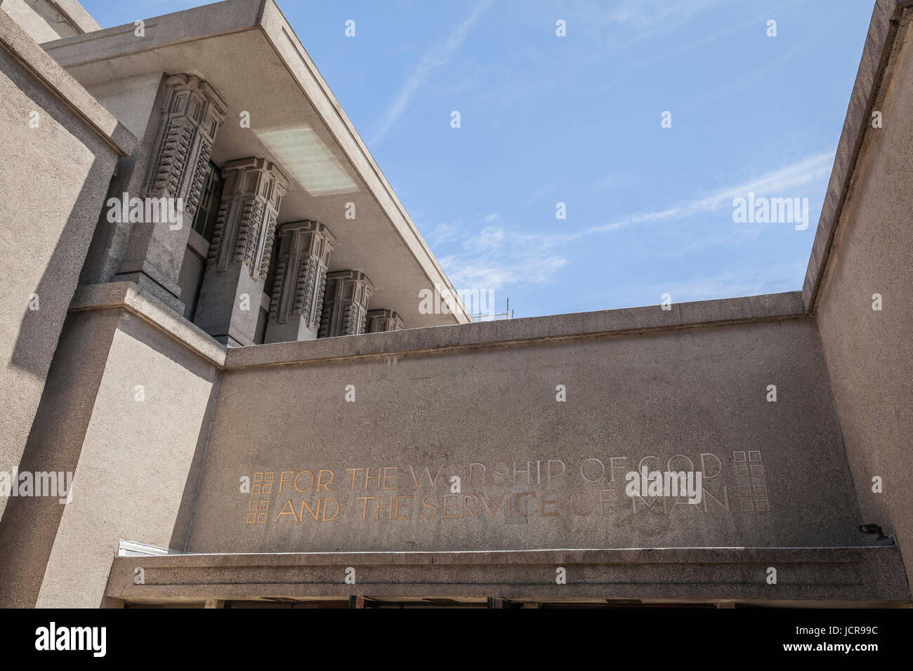 Exterior of Unity Chapel designed by Frank Lloyd Wright Stock Photo - Alamy