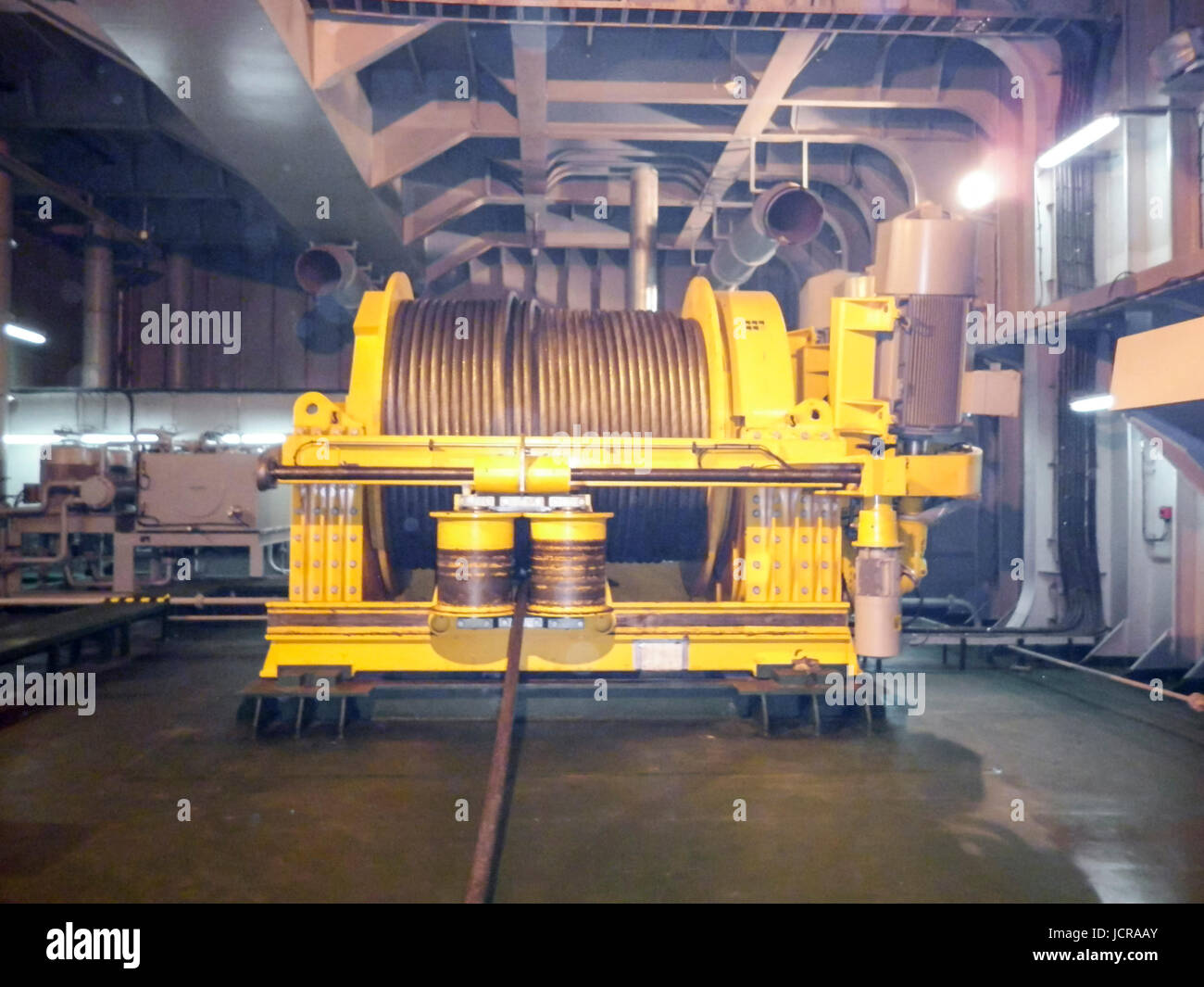 Mechanisms of tension control ropes. Winches. Equipment on the deck of ...