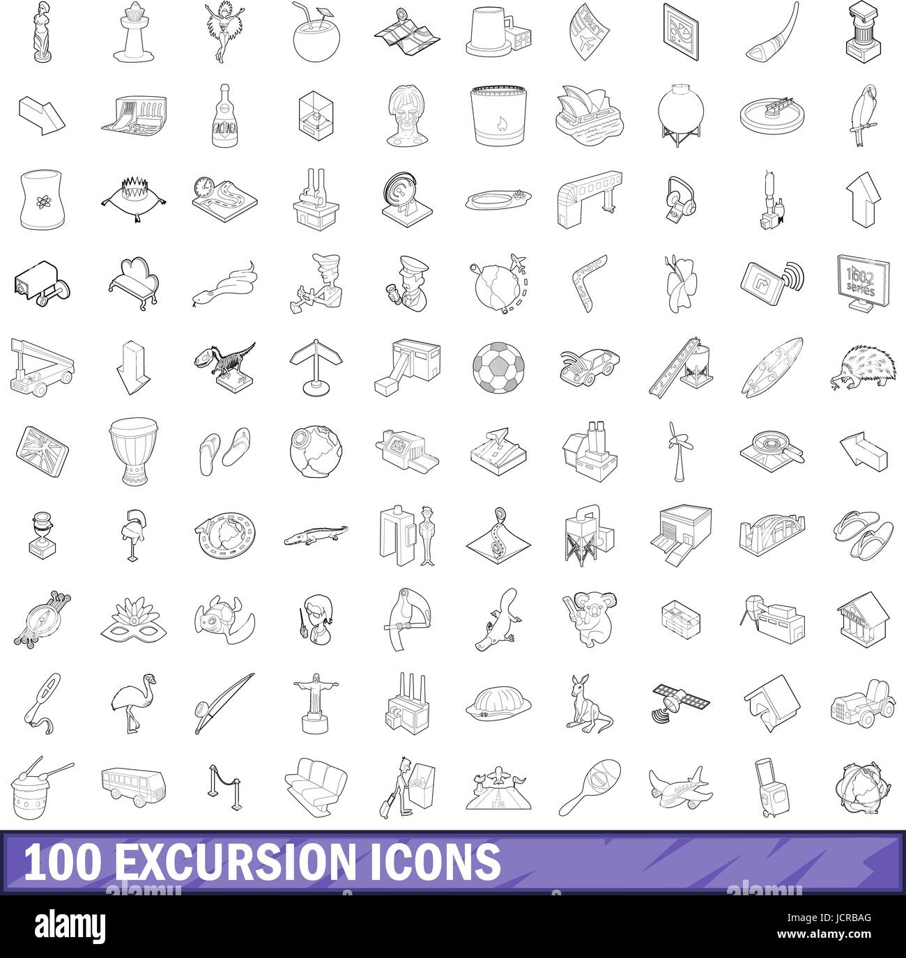 100 excursion icons set, outline style Stock Vector Image & Art - Alamy
