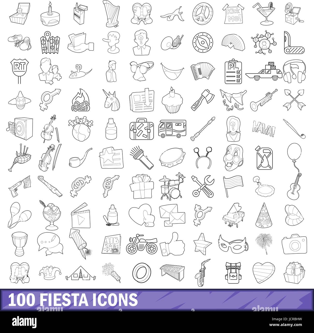 100 fiesta icons set, outline style Stock Vector Image & Art - Alamy