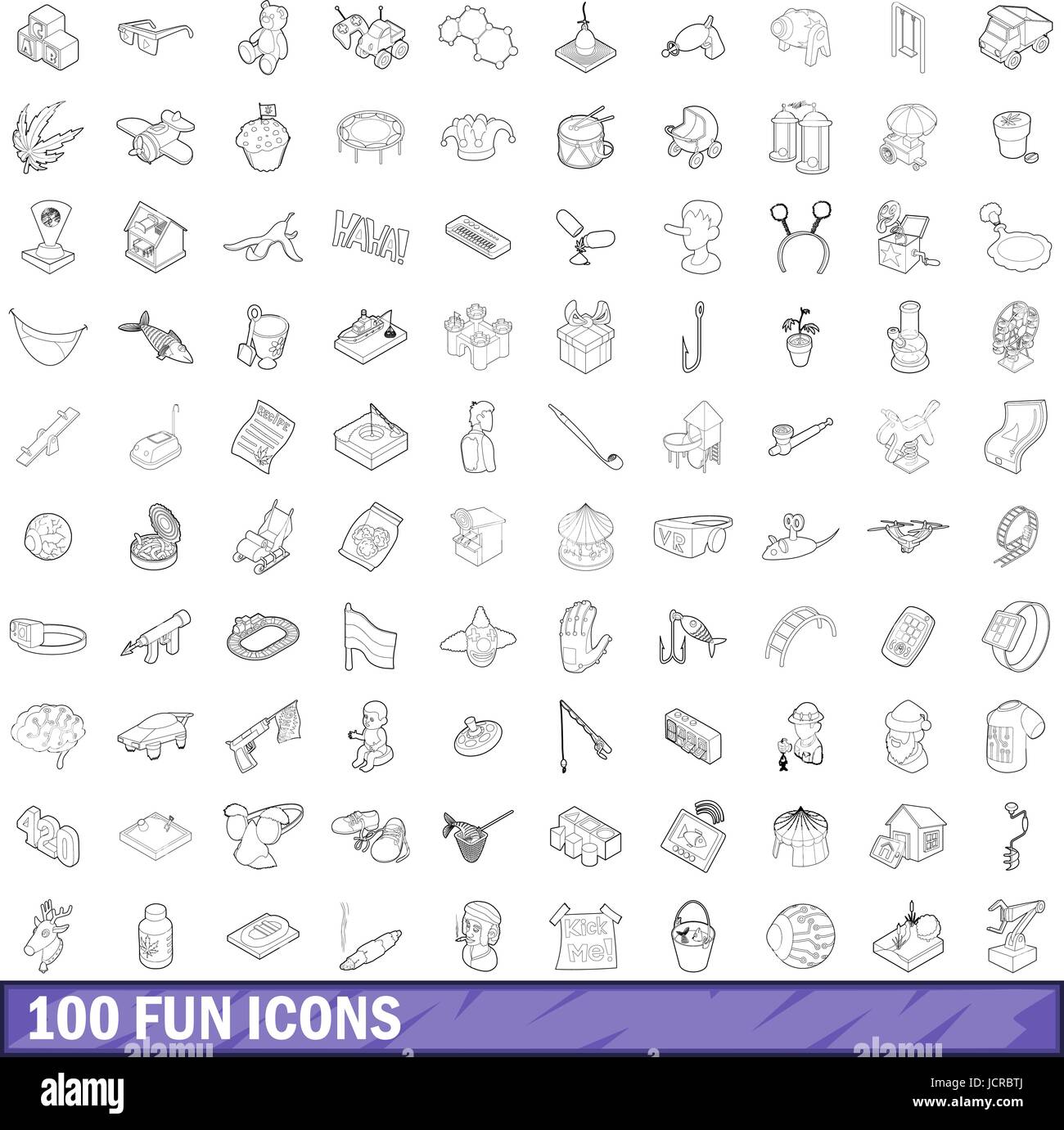 100 fun icons set, outline style Stock Vector Image & Art - Alamy