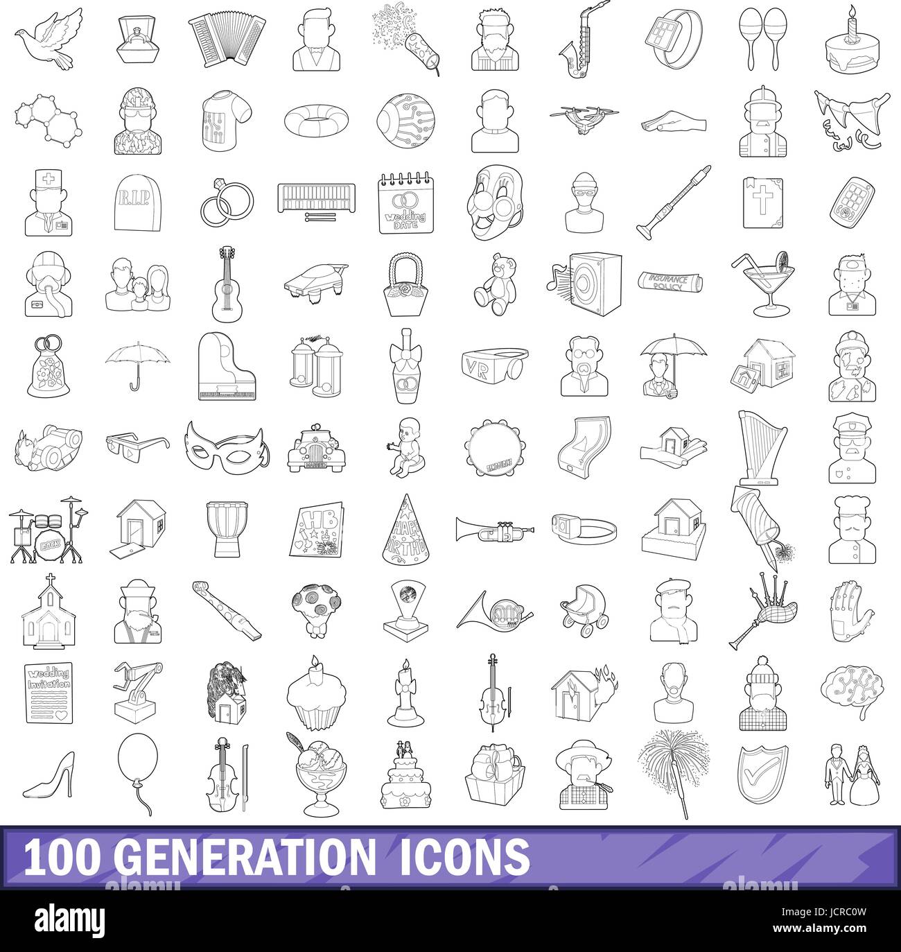 100 generation icons set, outline style Stock Vector Image & Art - Alamy