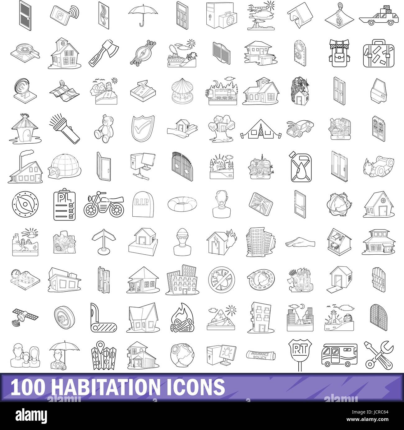 100 habitation icons set, outline style Stock Vector Image & Art - Alamy
