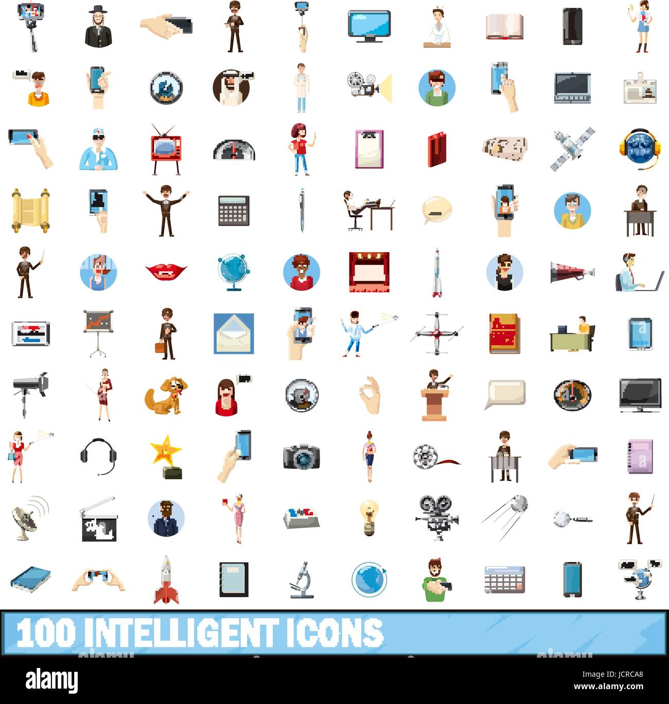 100 intelligent icons set, cartoon style Stock Vector Image & Art - Alamy