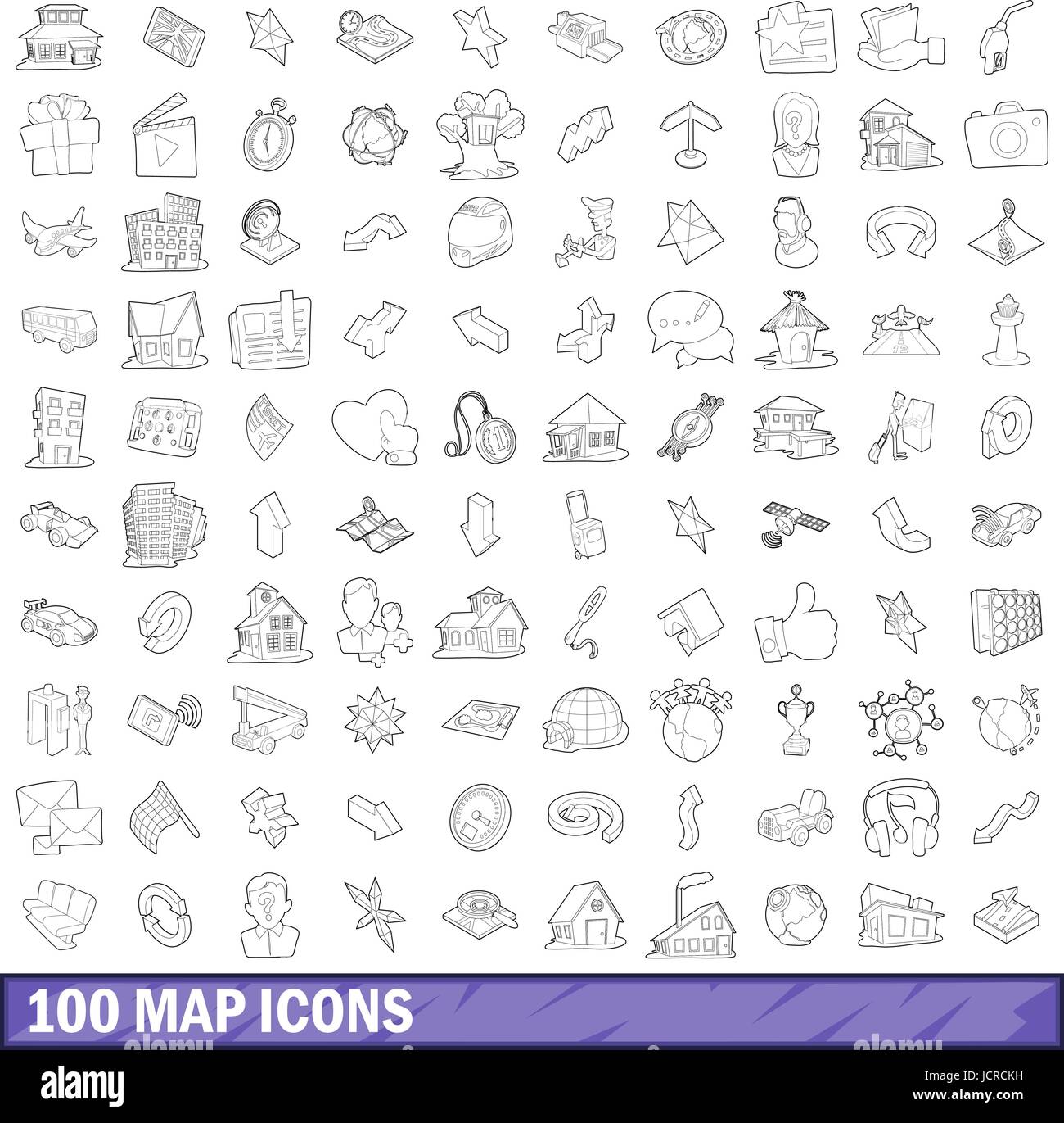 100 map icons set, outline style Stock Vector Image & Art - Alamy