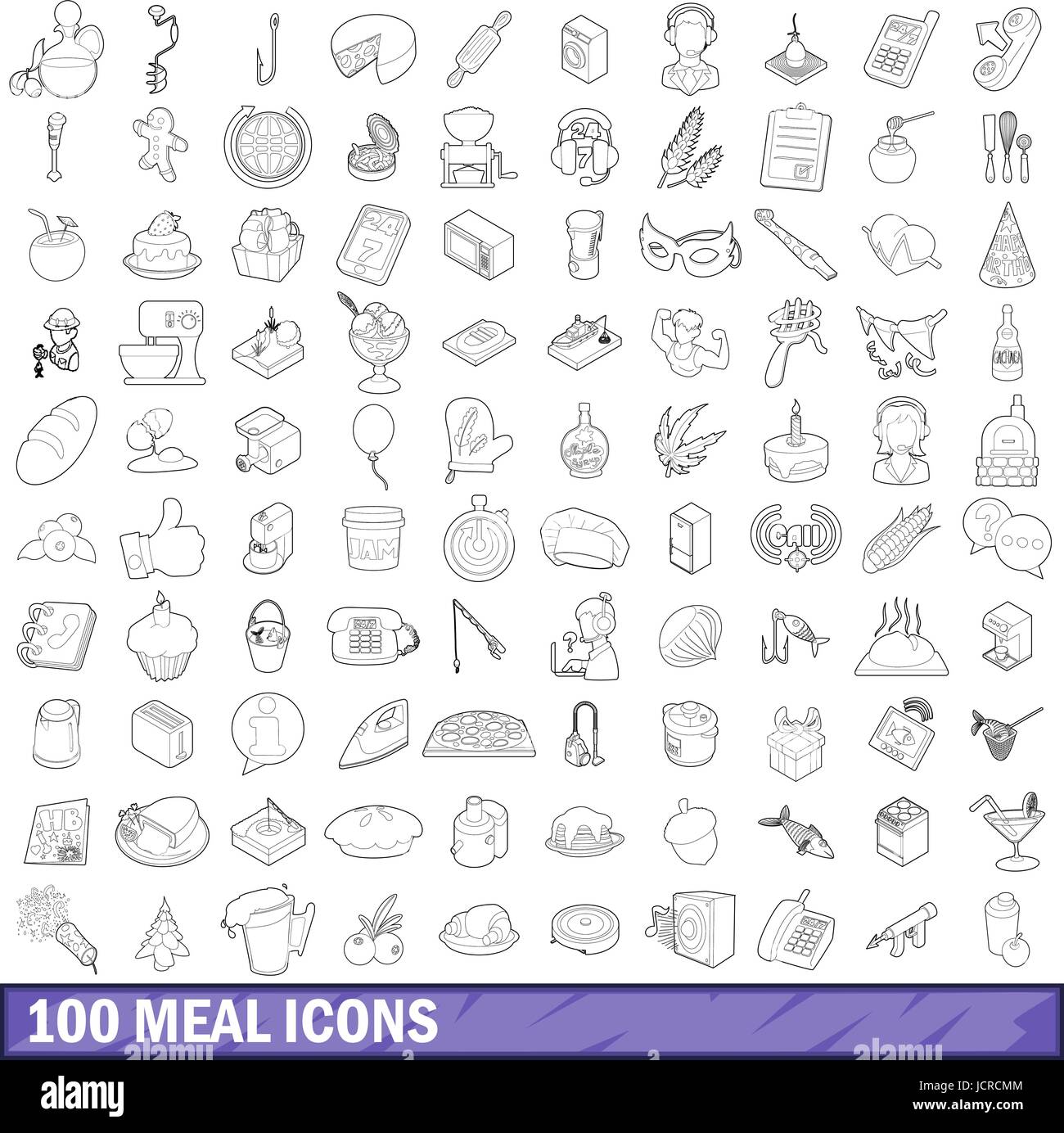 100 meal icons set, outline style Stock Vector Image & Art - Alamy