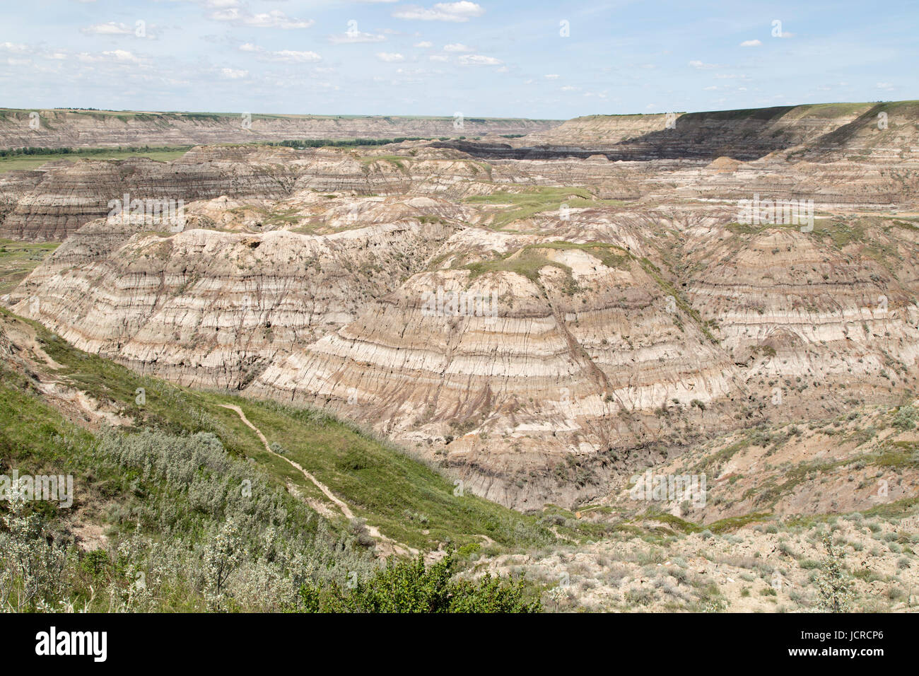 Exposed, stratified rock in the Badlands of Alberta, near Drumheller ...