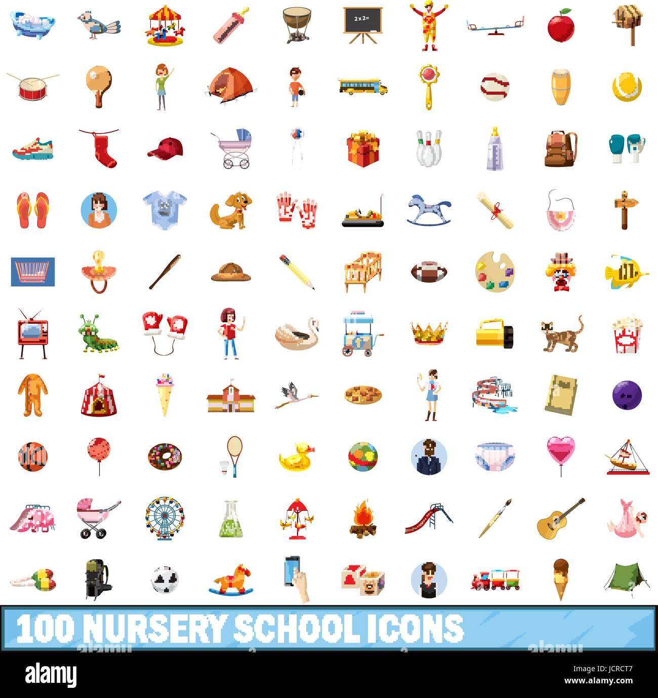 100 nursery school icons set, cartoon style Stock Vector Image & Art ...