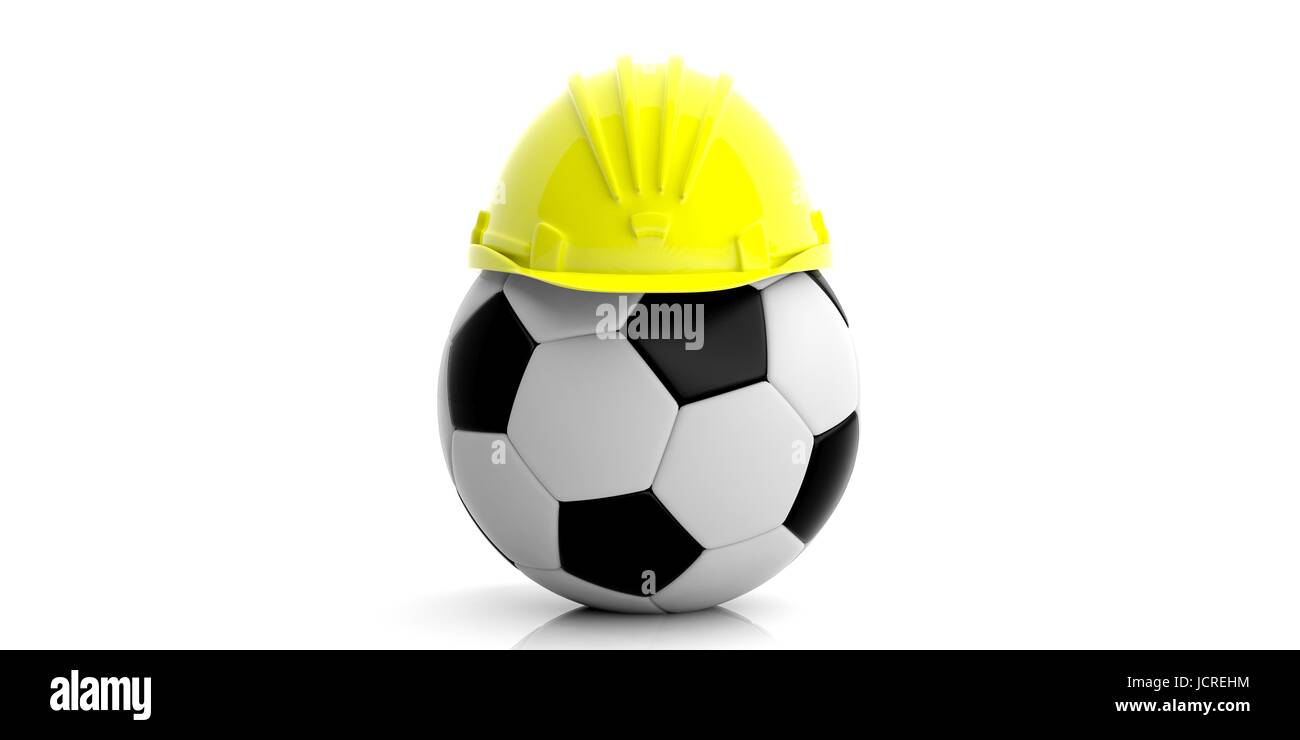 Hard hat on a football ball - white background. 3d illustration Stock ...