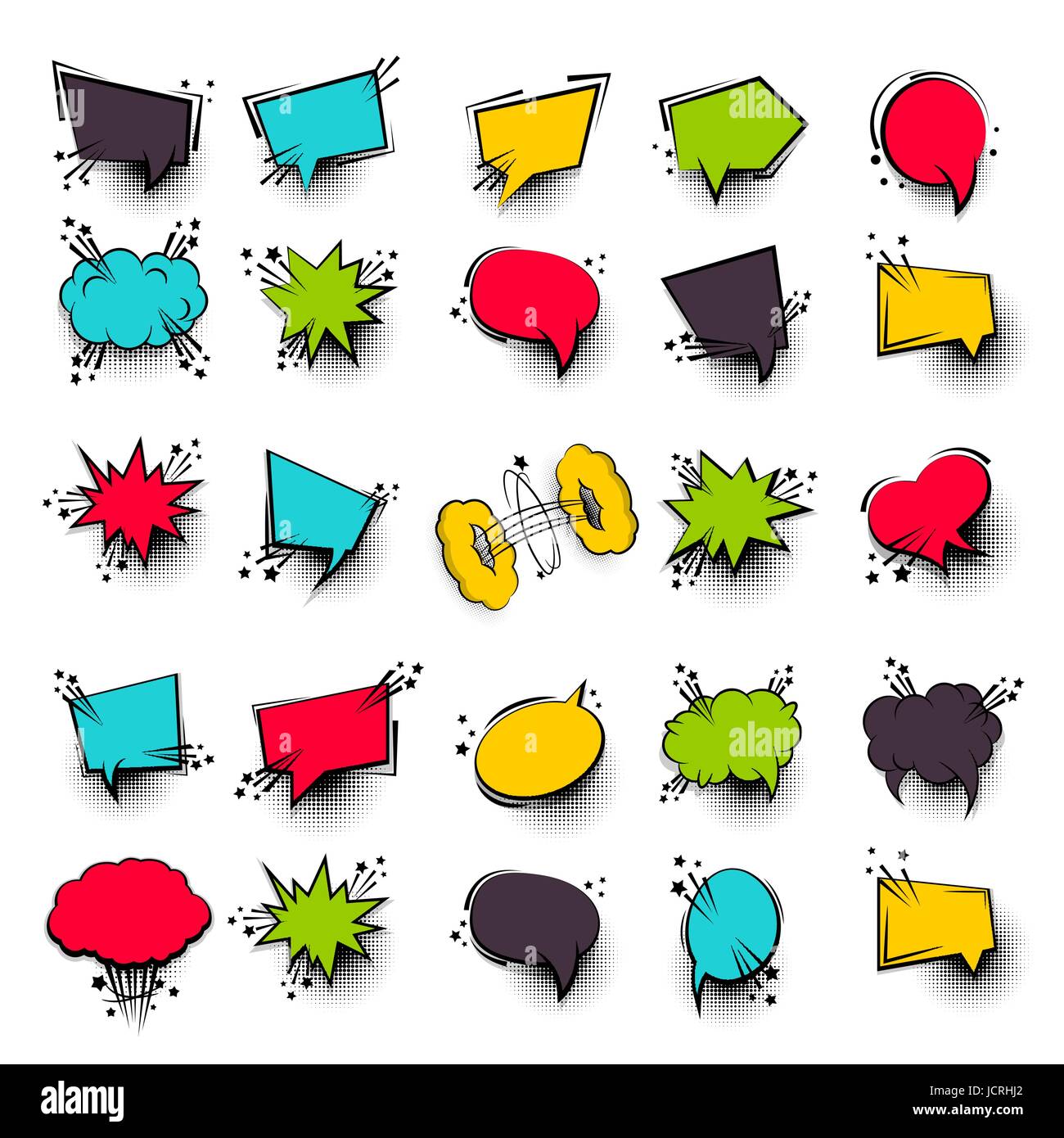 Funny 25 set comic book white cartoon text dialog Stock Vector Image ...