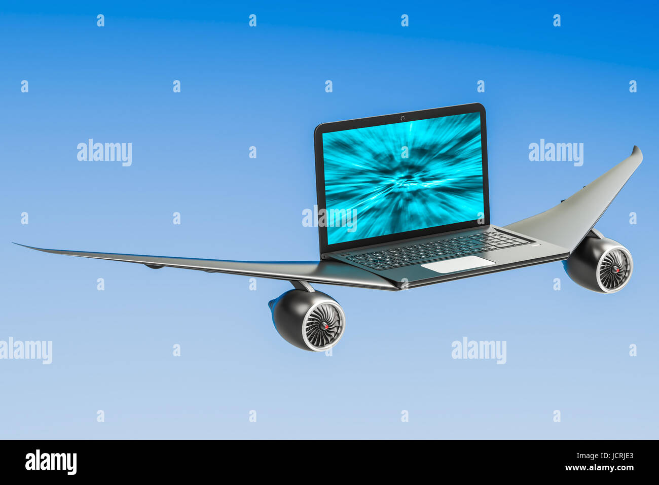 Laptop with airplane wings, turbo boost concept. 3D rendering Stock ...