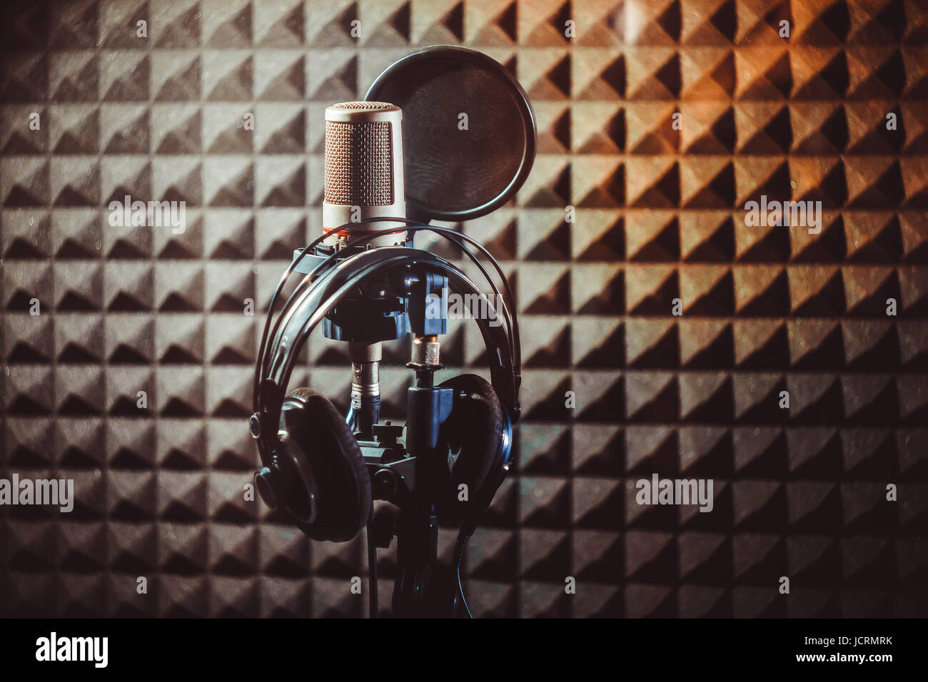 The microphone in the recording studio stands on the counter Stock ...