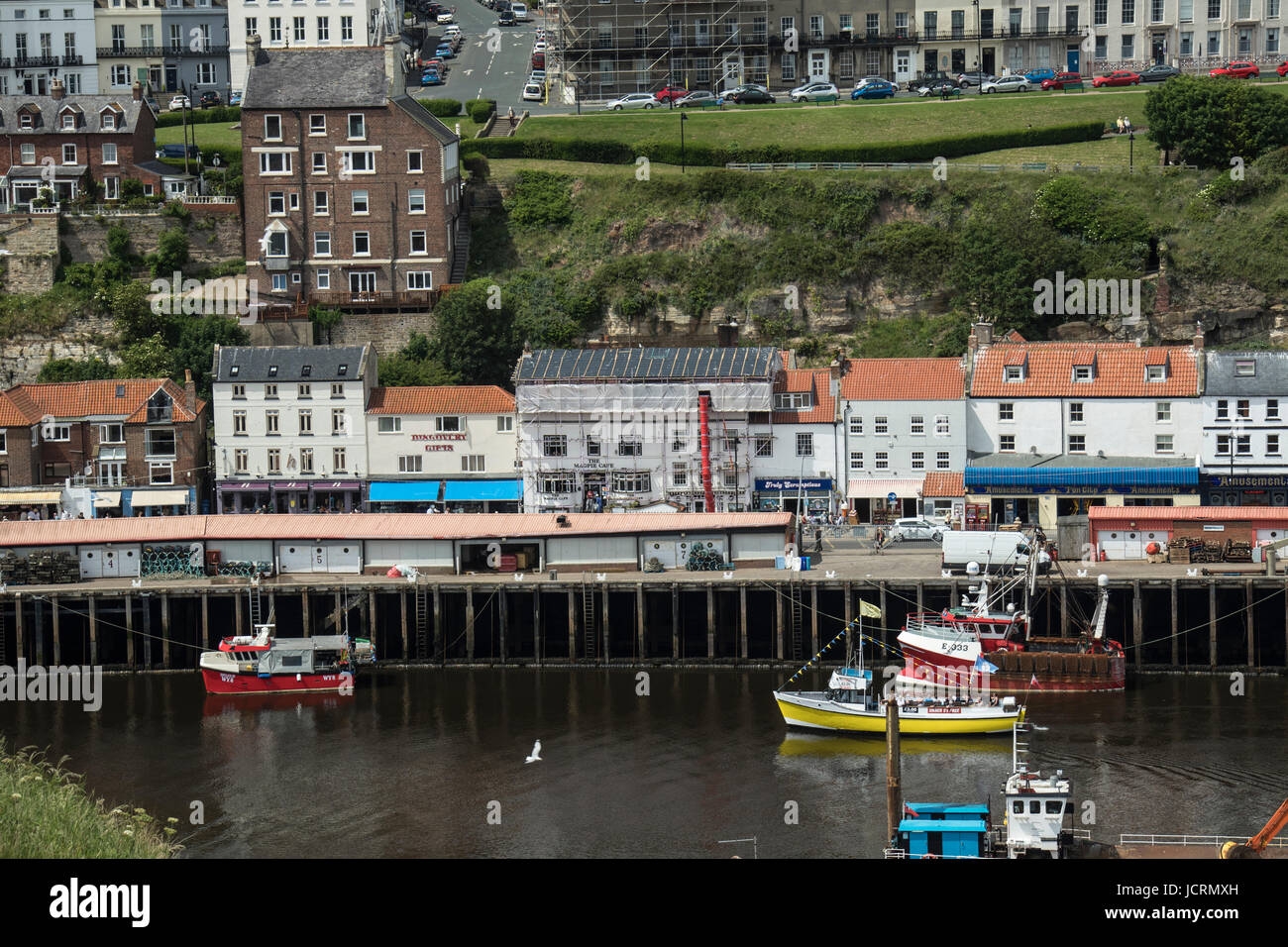 Seafront at Whitby, North Yorkshire, UK. Showing the Magpie Fish cafe ...