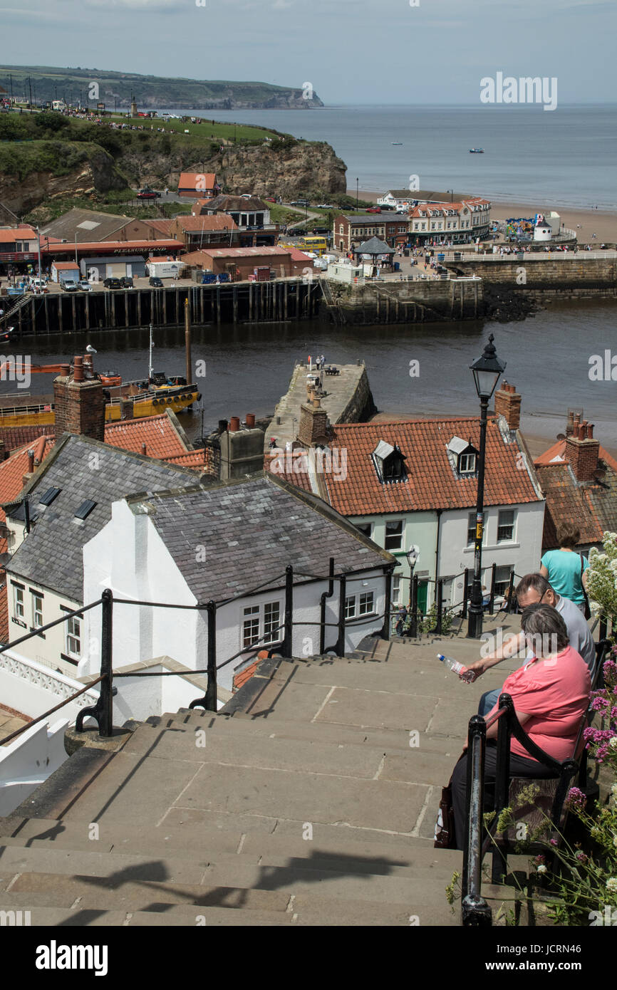 View of Whitby, North Yorkshire, UK, from the top of the famous 199 ...