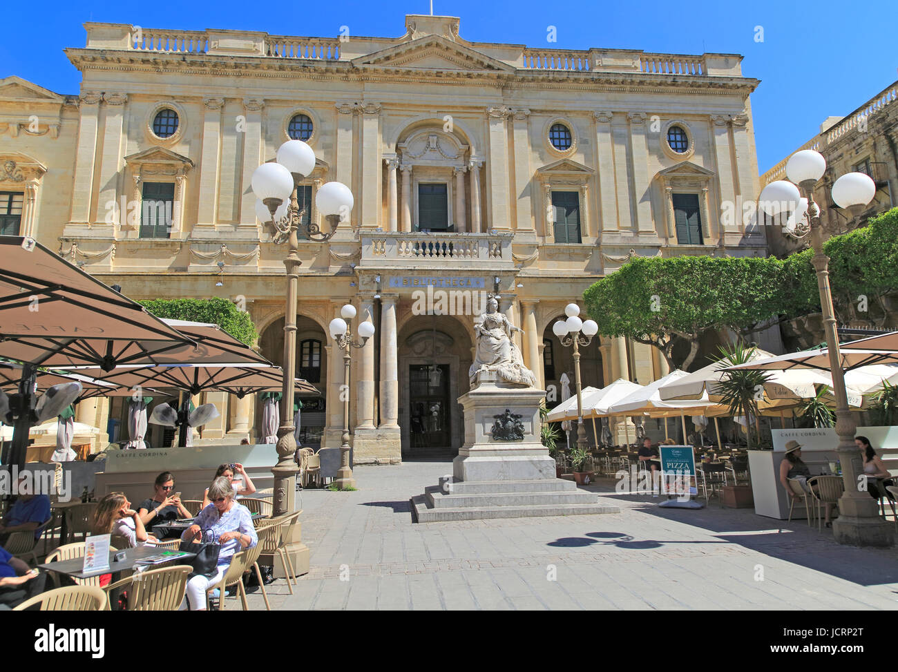 National Library building Queen Victoria statue and cafes in Republic ...