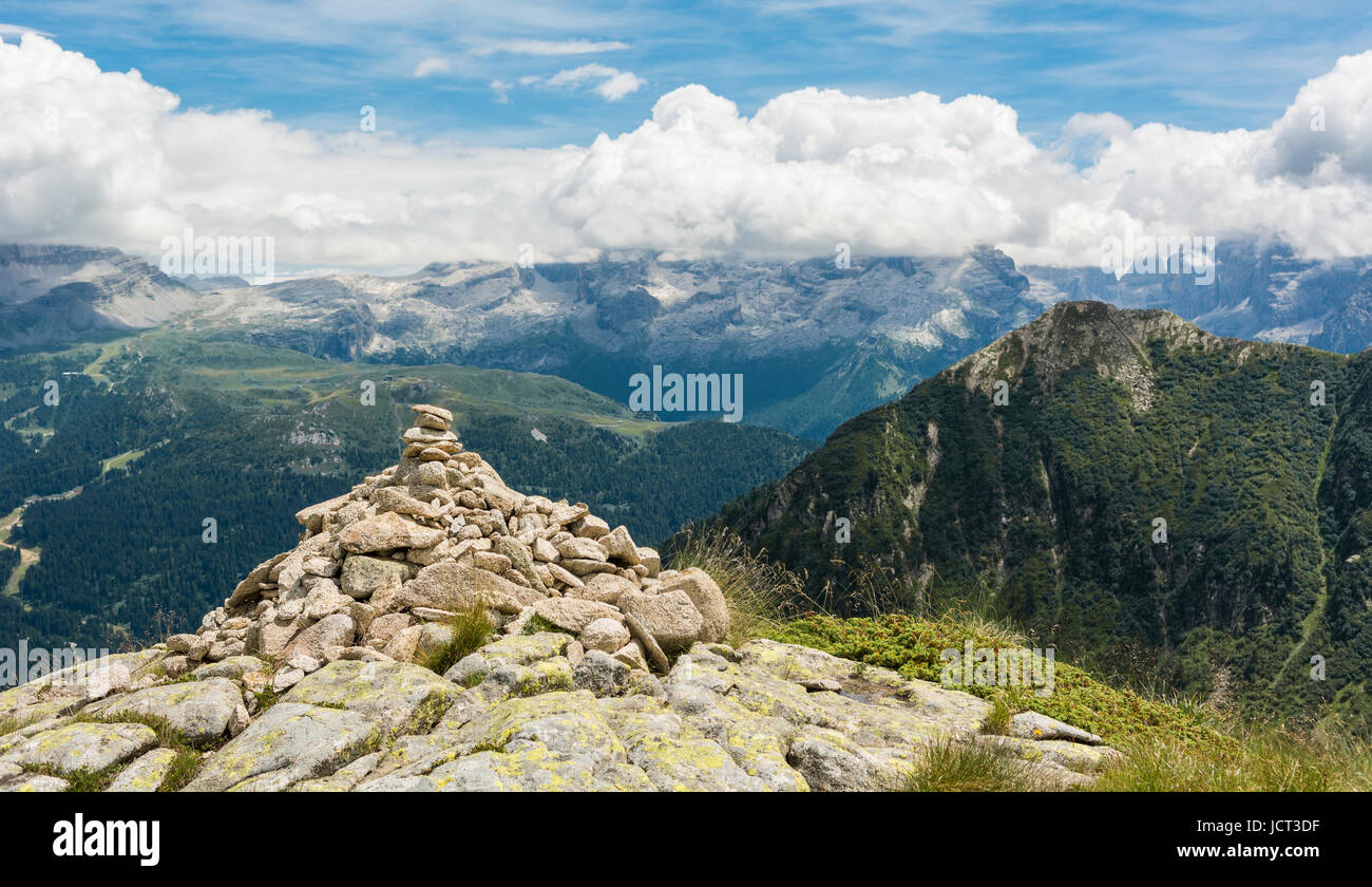 Mountain view with a stone pyramide Stock Photo - Alamy